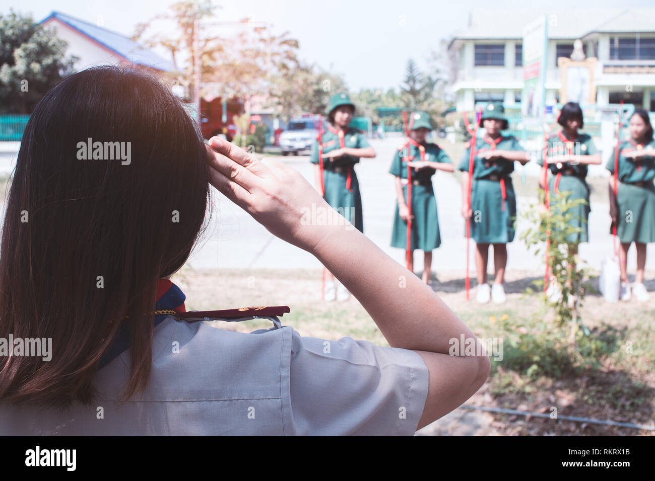Scouts make respect for the Scout director Stock Photo - Alamy