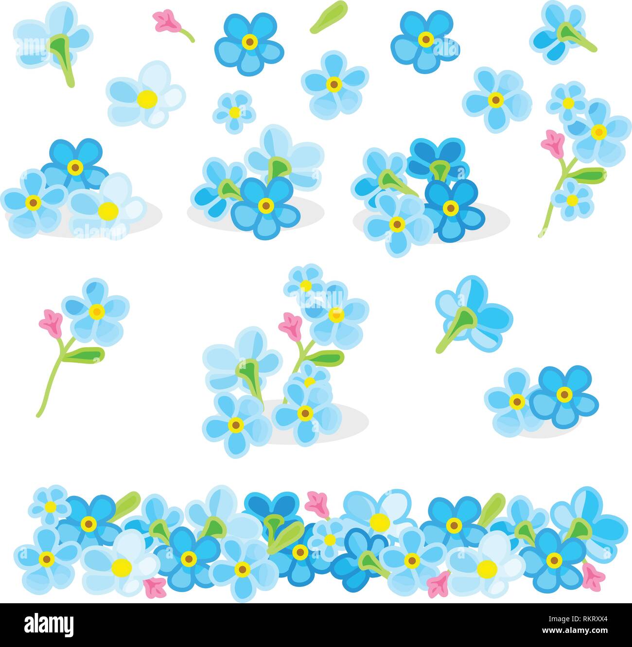 vector forget-me-not flowers cute icons big set Stock Vector Image ...
