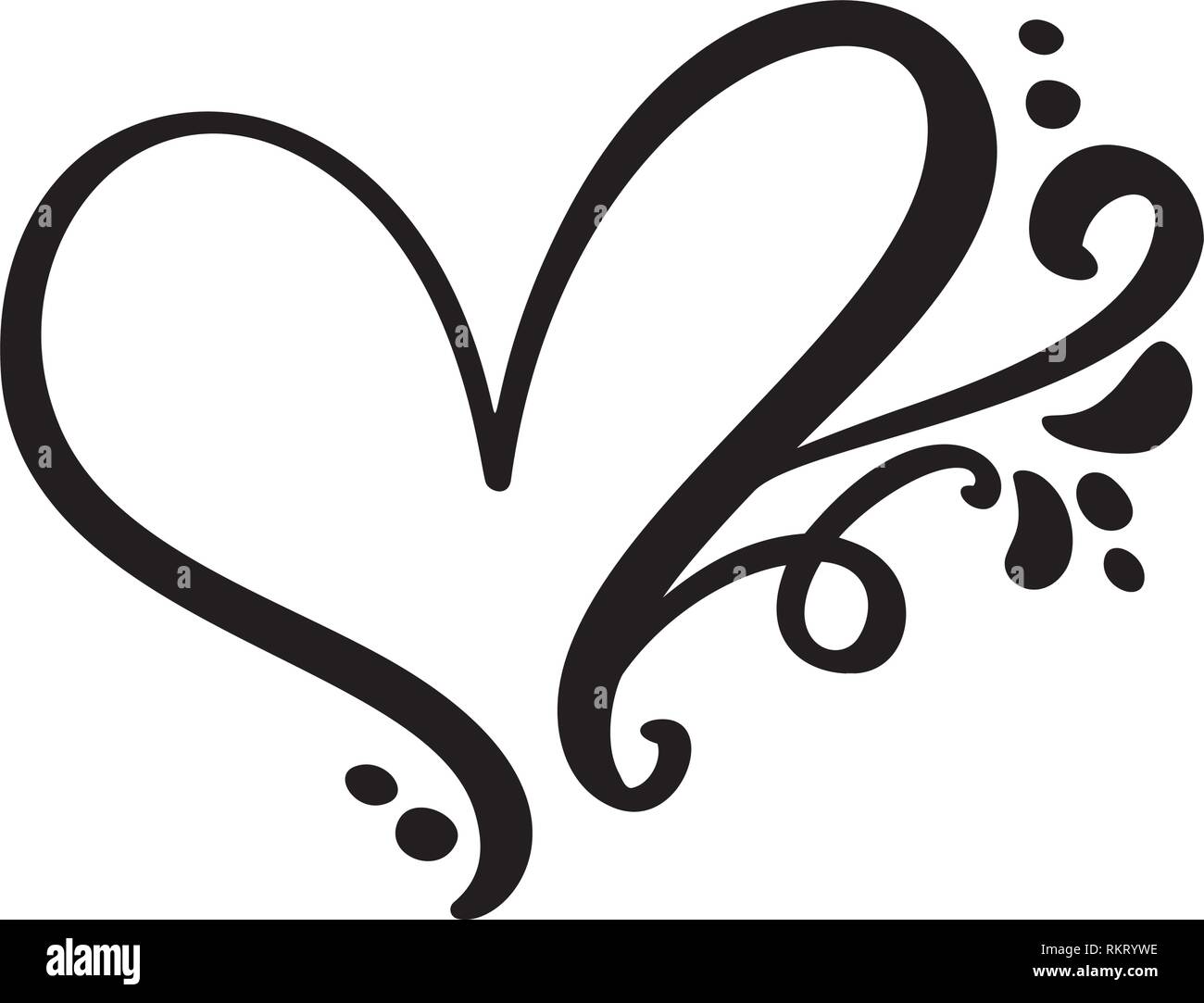 Vintage Calligraphic love heart sign. Vector Romantic illustration ...