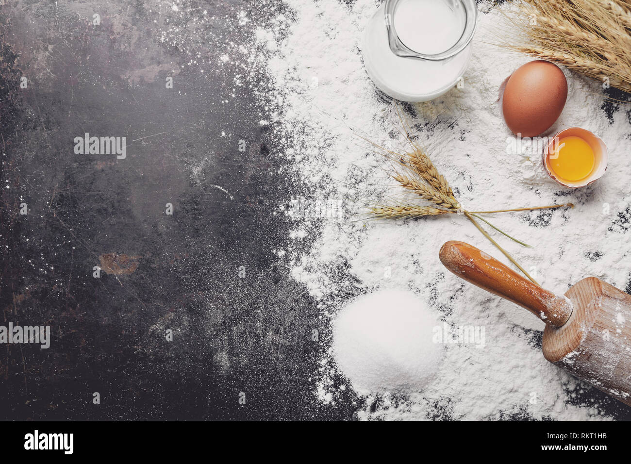 Bake dough recipe ingredients eggs, flour, milk, butter, sugar and ...