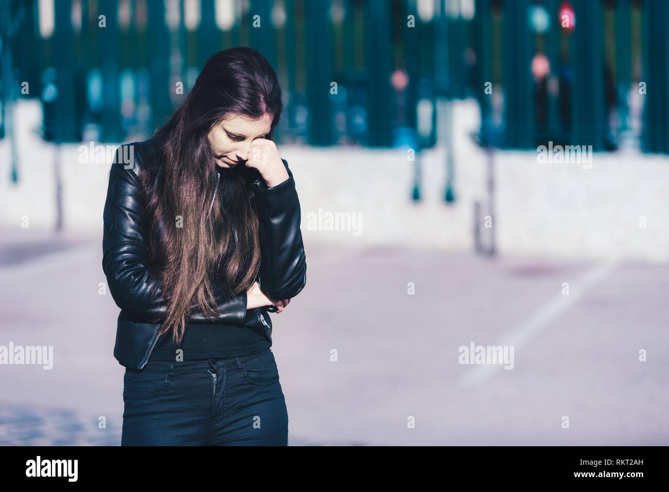 Sad teen girl millennial woman feeling heartbroken at phone, depressed ...