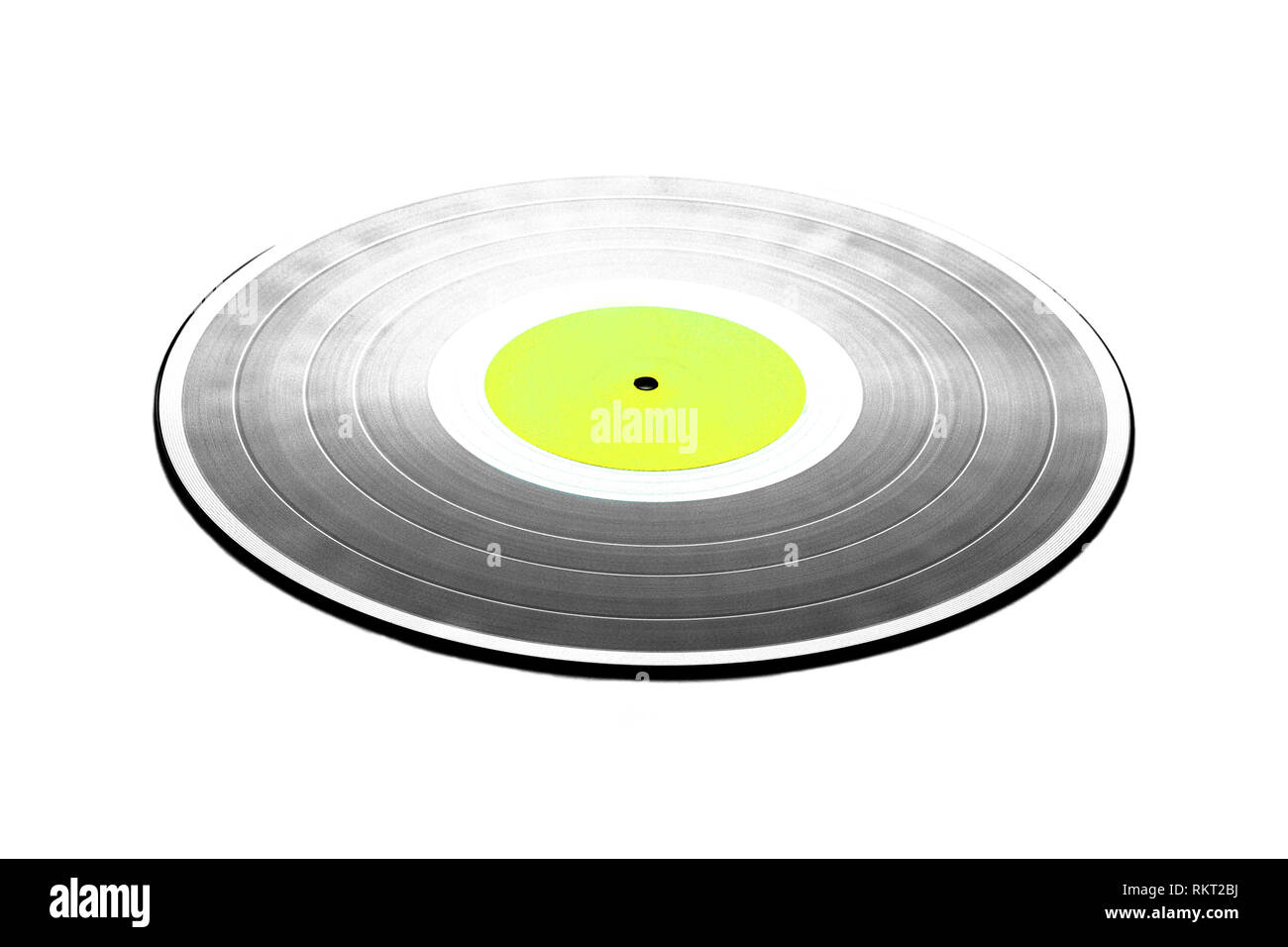 Single black long-play 33RPM vinyl record with green label isolated on ...