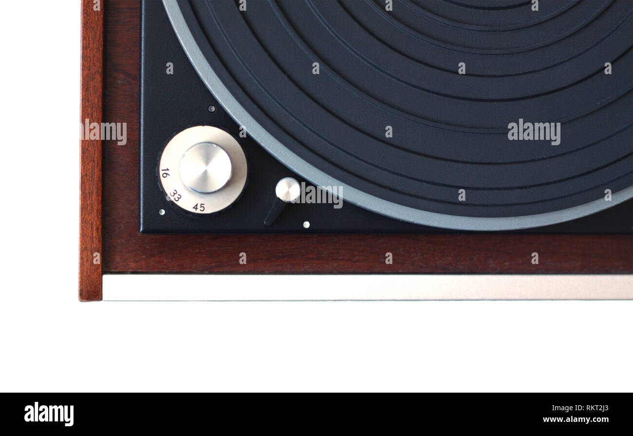 Part of vintage record player with wood finish top view isolated on ...