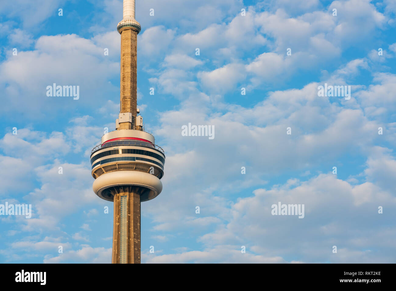 Close up shot of the CN Tower with clouds at Tornoto, Canada Stock ...