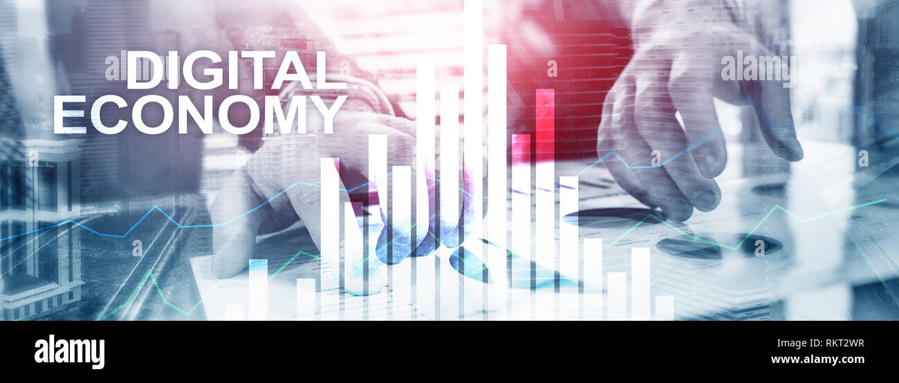 DIgital economy, financial technology concept on blurred background ...