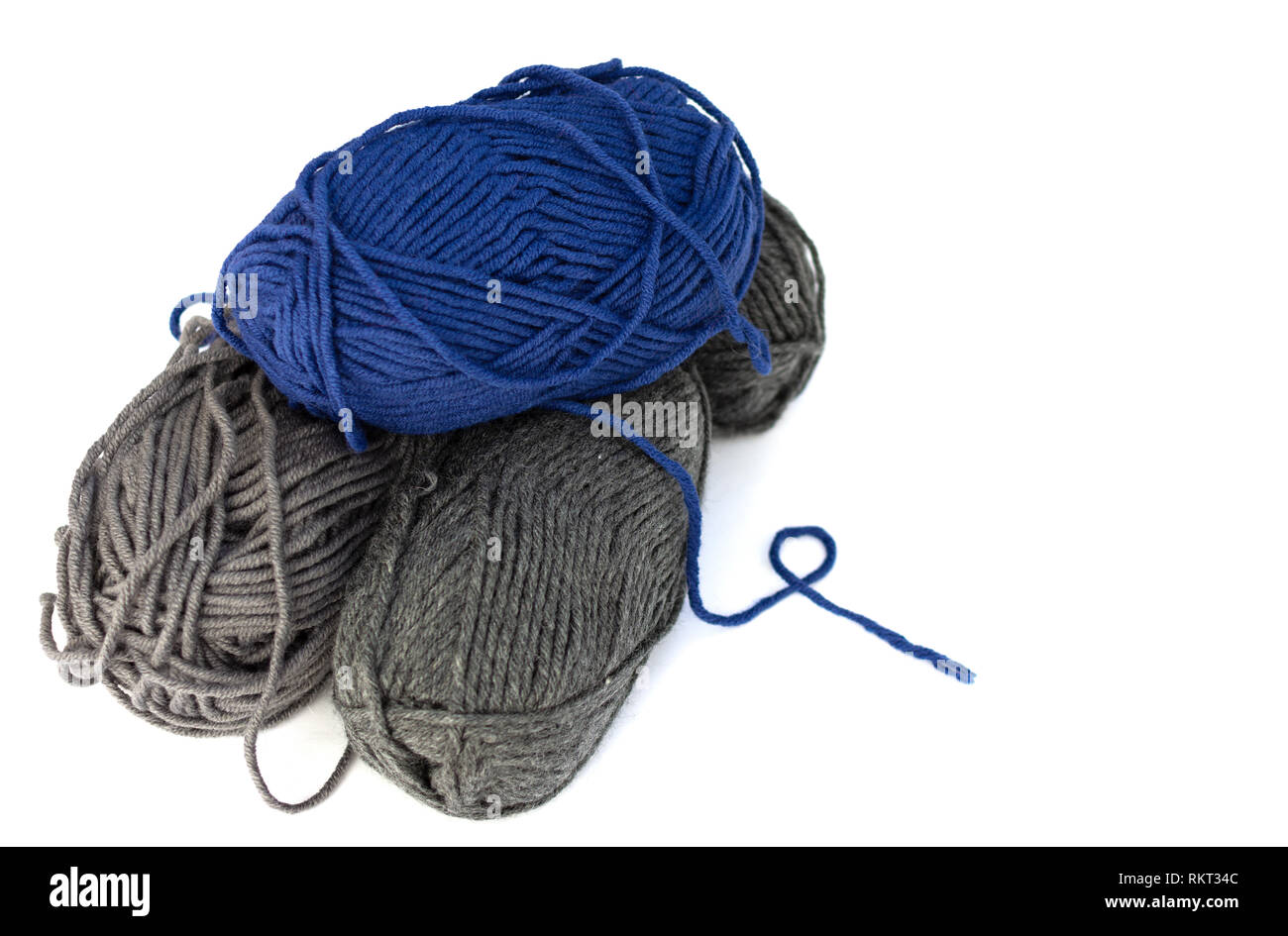 Skeins of Wool Close Up on White Background , Blue and Gray Wool ...