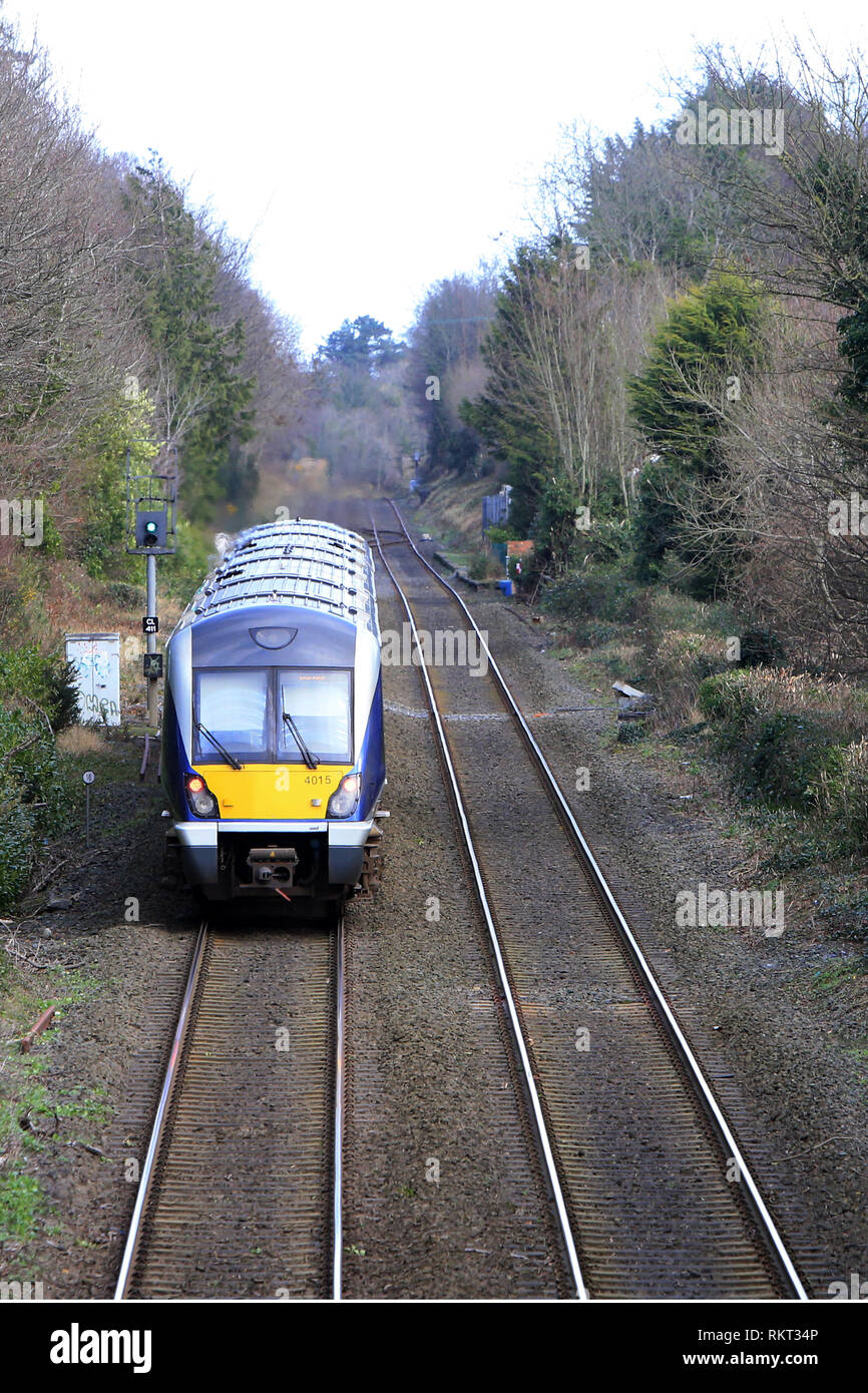The Belfast to Bangor railway line at Cultra, County Down, Northern ...