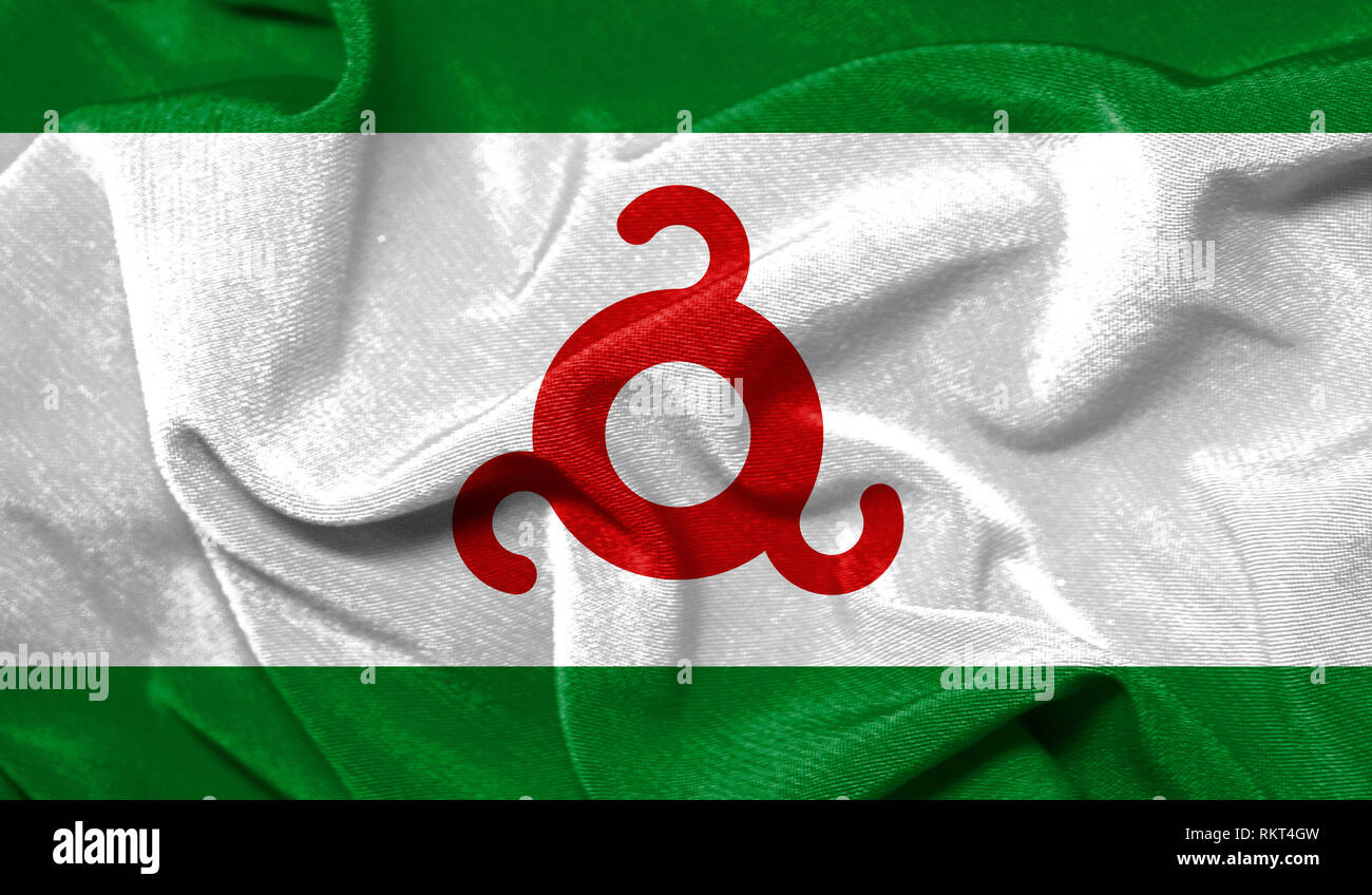 Realistic flag of Ingushetia on the wavy surface of fabric Stock Photo ...