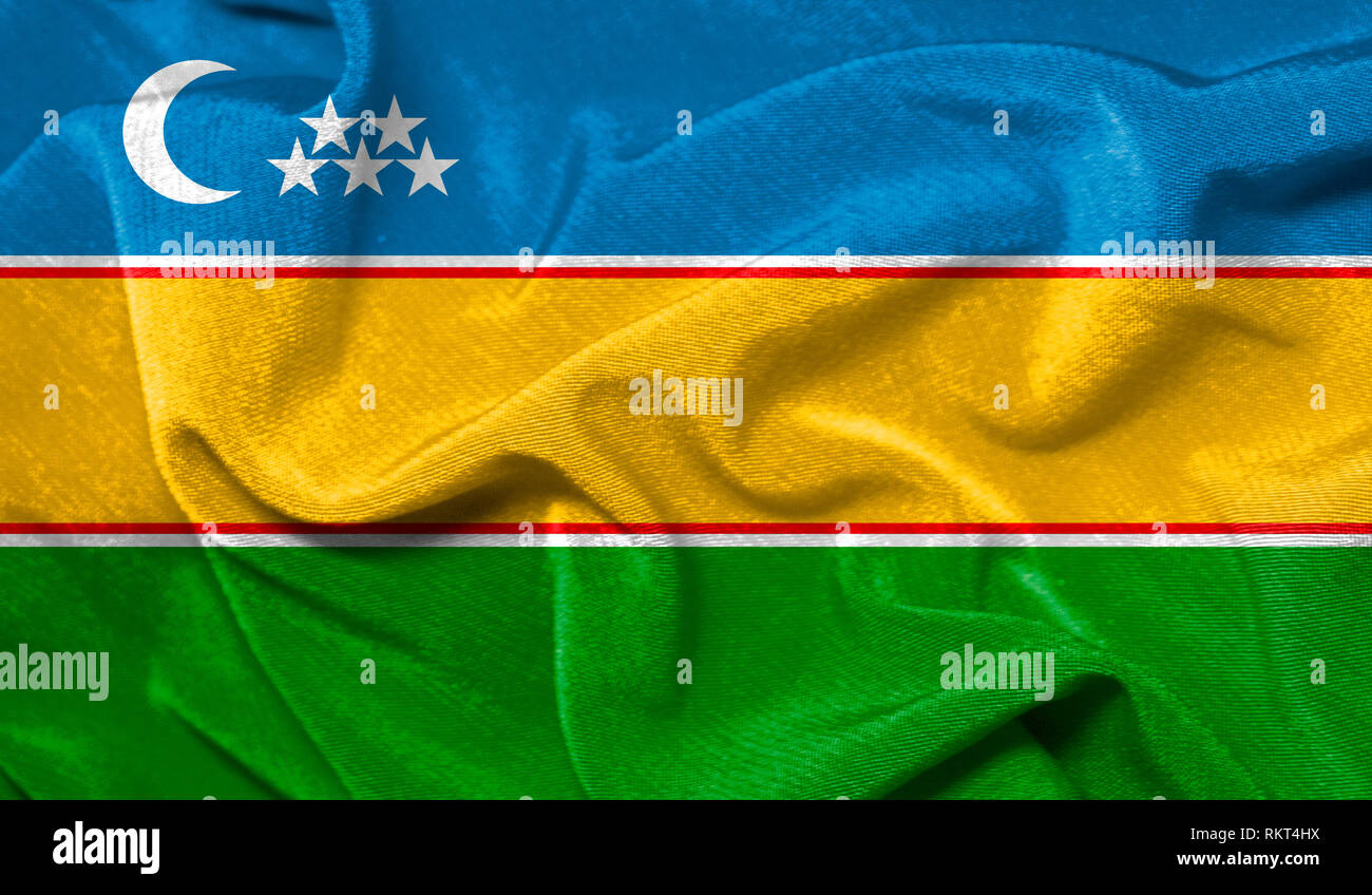 Realistic flag of Karakalpakstan on the wavy surface of fabric Stock ...