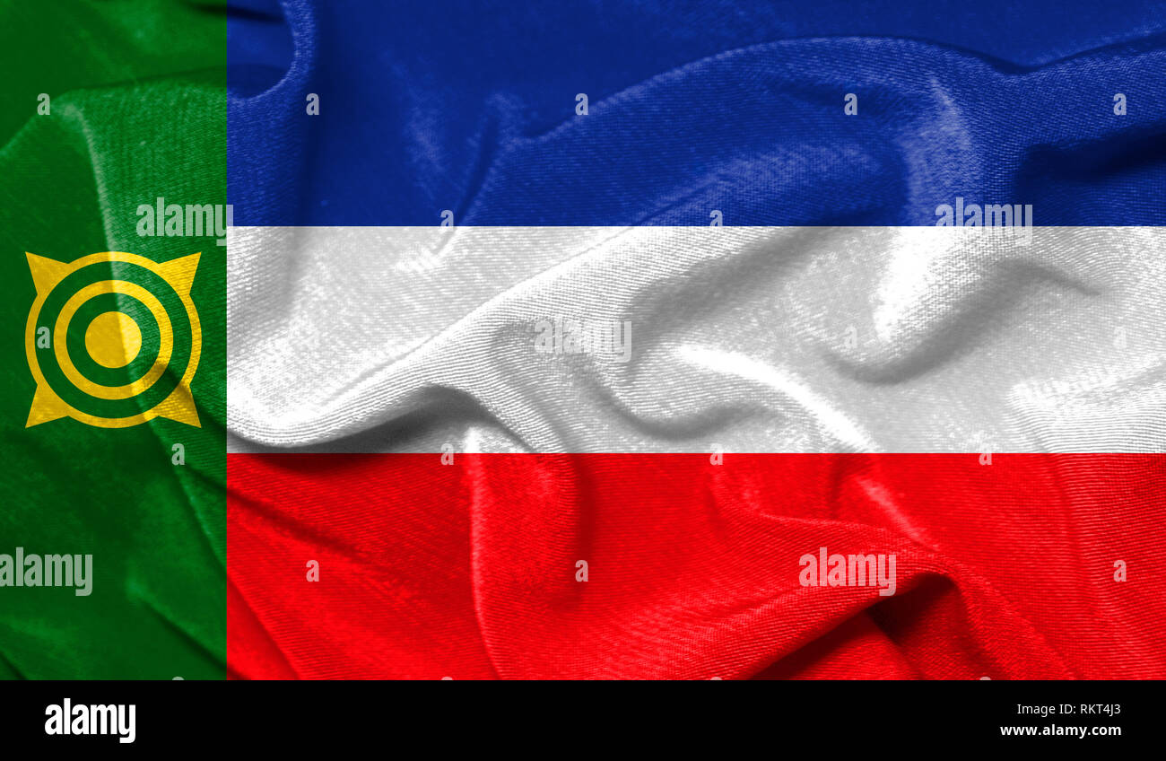 Realistic flag of Khakassia on the wavy surface of fabric Stock Photo ...