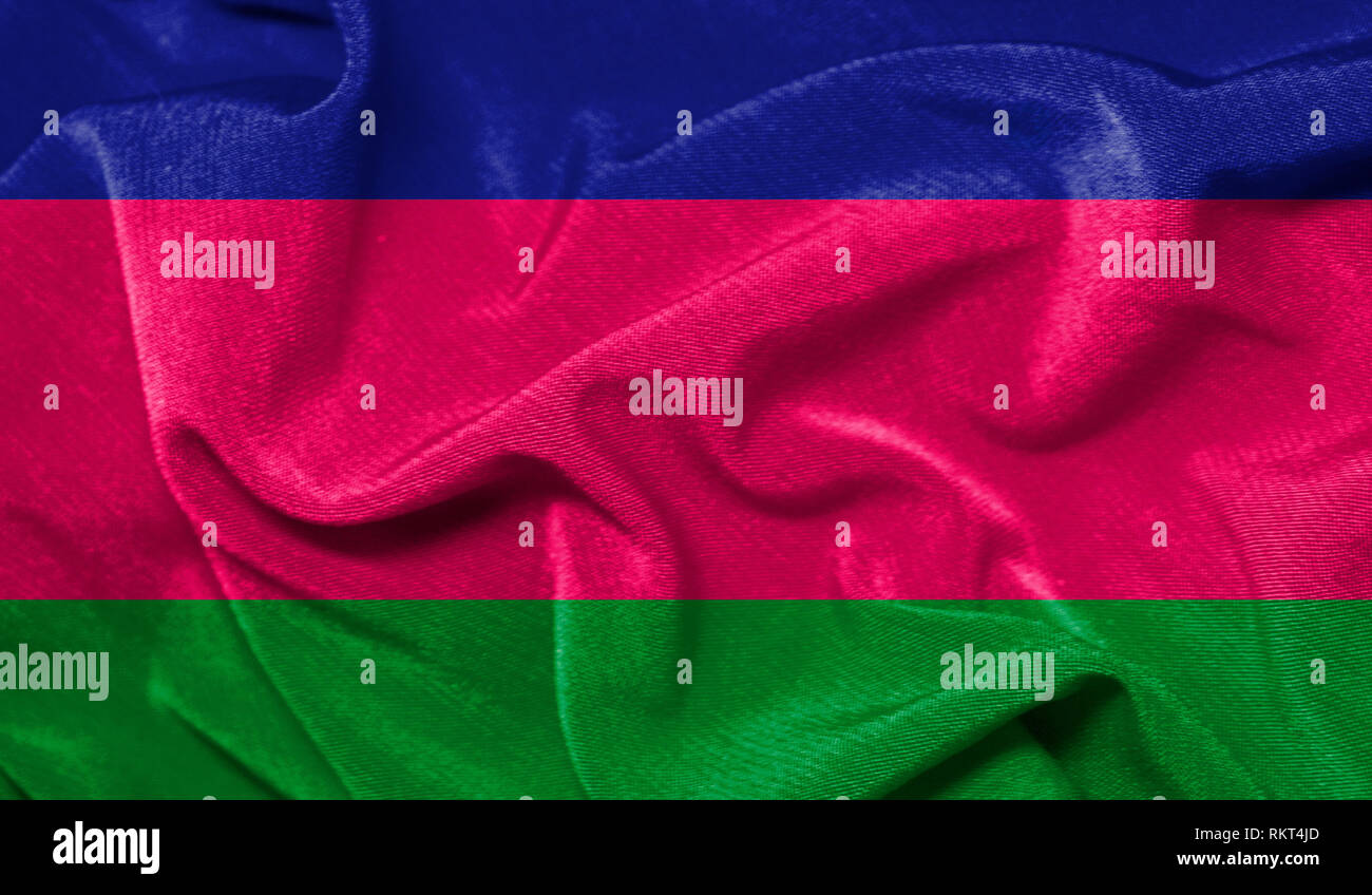Realistic flag of Kuban peoples republic on the wavy surface of fabric ...