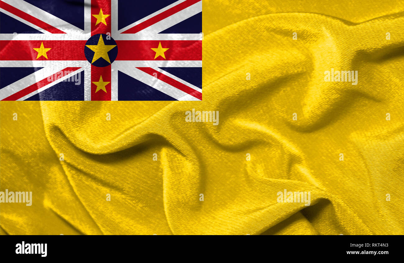 Realistic flag of Niue on the wavy surface of fabric Stock Photo - Alamy