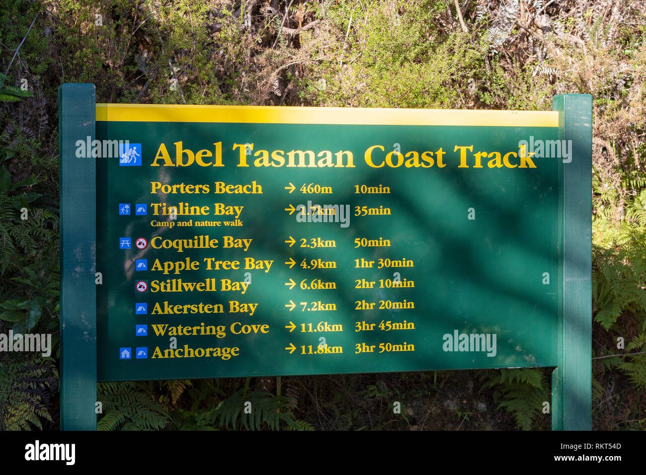 Information and direction signs. Abel Tasman National Park, South ...