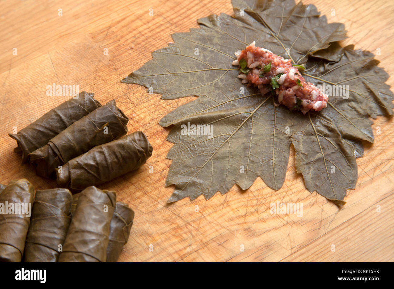 Meat Stuffed Grape Leaves Stock Photo - Alamy