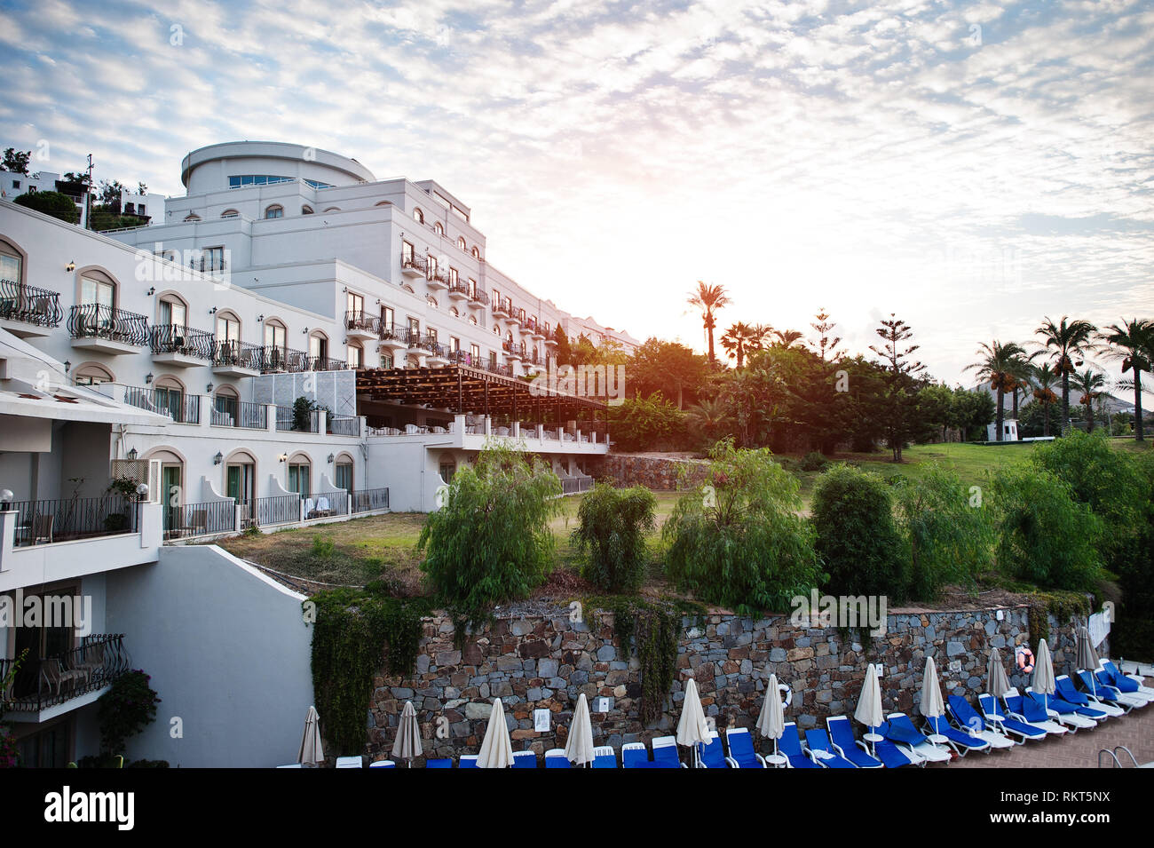 Amazing view of luxury hotel in sunset at Bodrum, Turkey Stock Photo ...