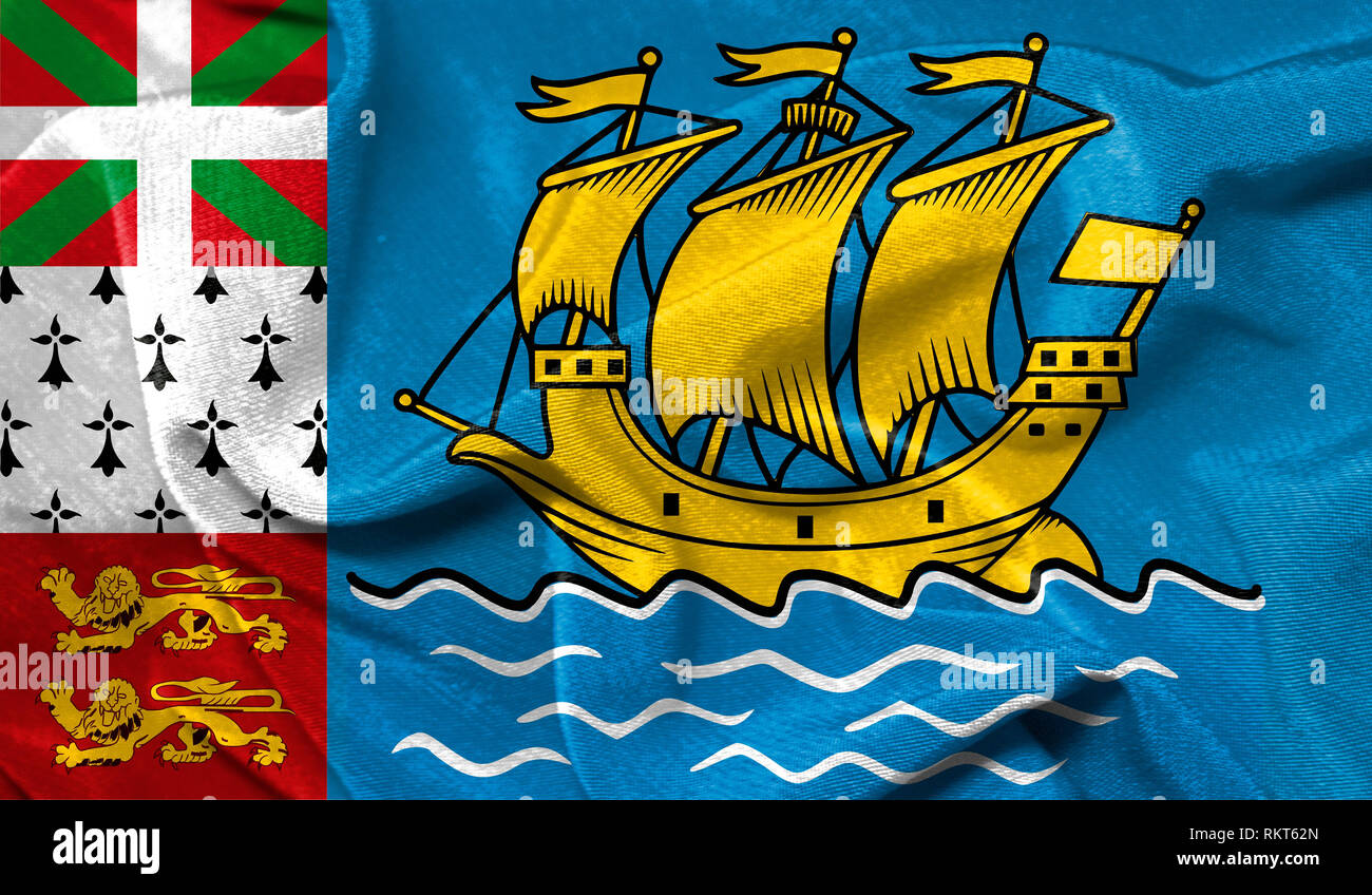 Realistic flag of Saint Pierre and Miquelon on the wavy surface of ...