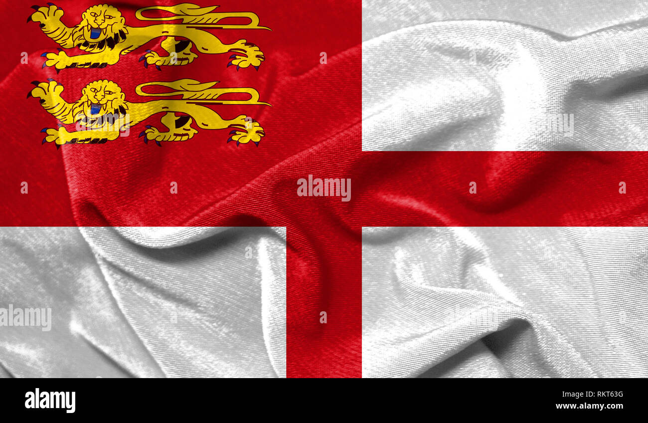 Realistic flag of Sark on the wavy surface of fabric Stock Photo - Alamy