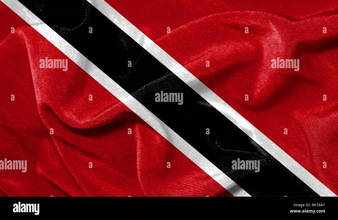 Realistic flag of Trinidad and Tobago on the wavy surface of fabric ...