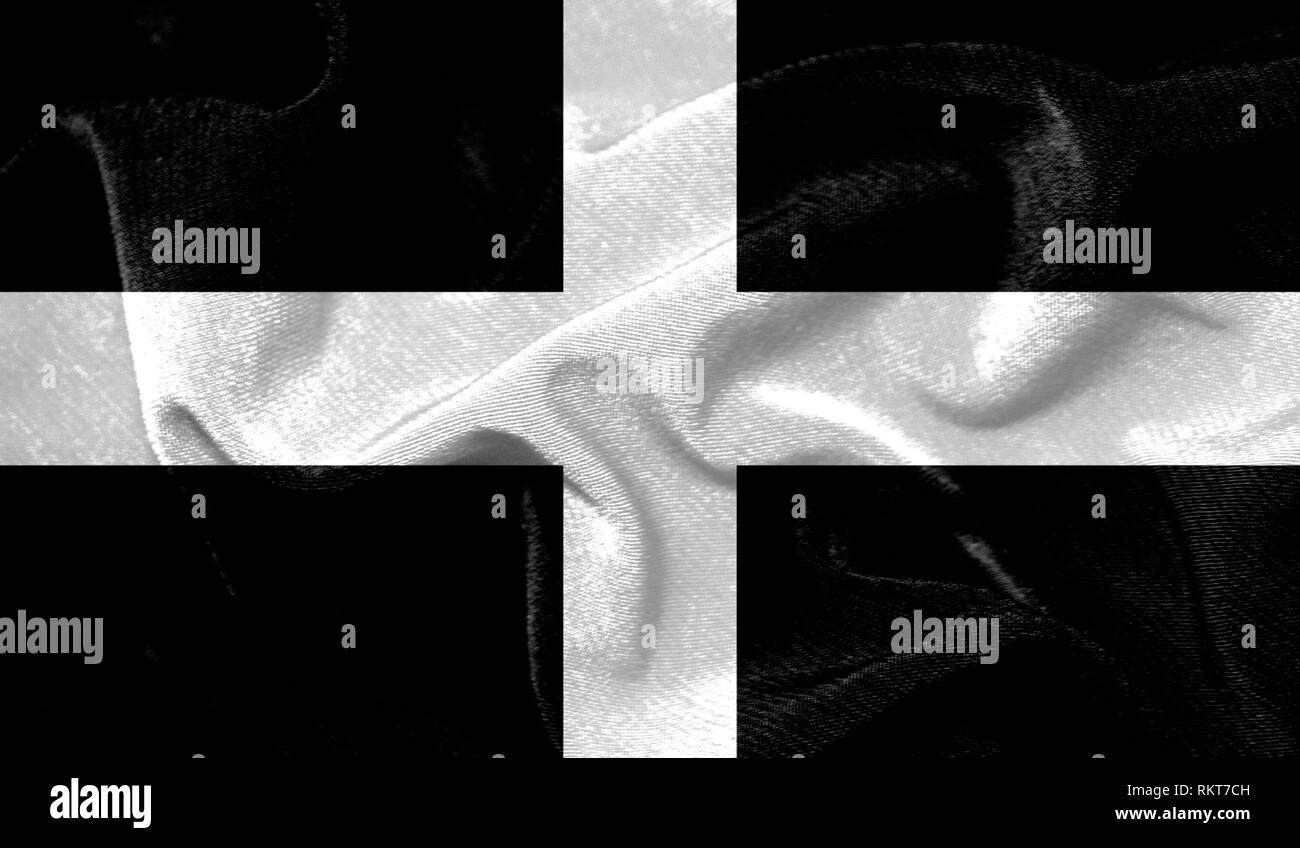 Realistic flag of St Piran on the wavy surface of fabric Stock Photo ...