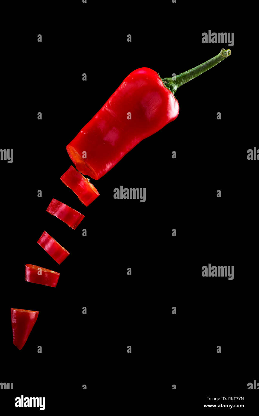 Creative concept with flying vegetables on an black background. Levity ...