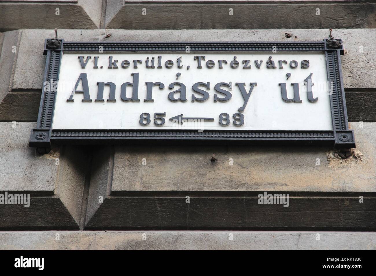 Budapest, Hungary - Andrassy Utca (Andrassy Street) sign. One of most ...