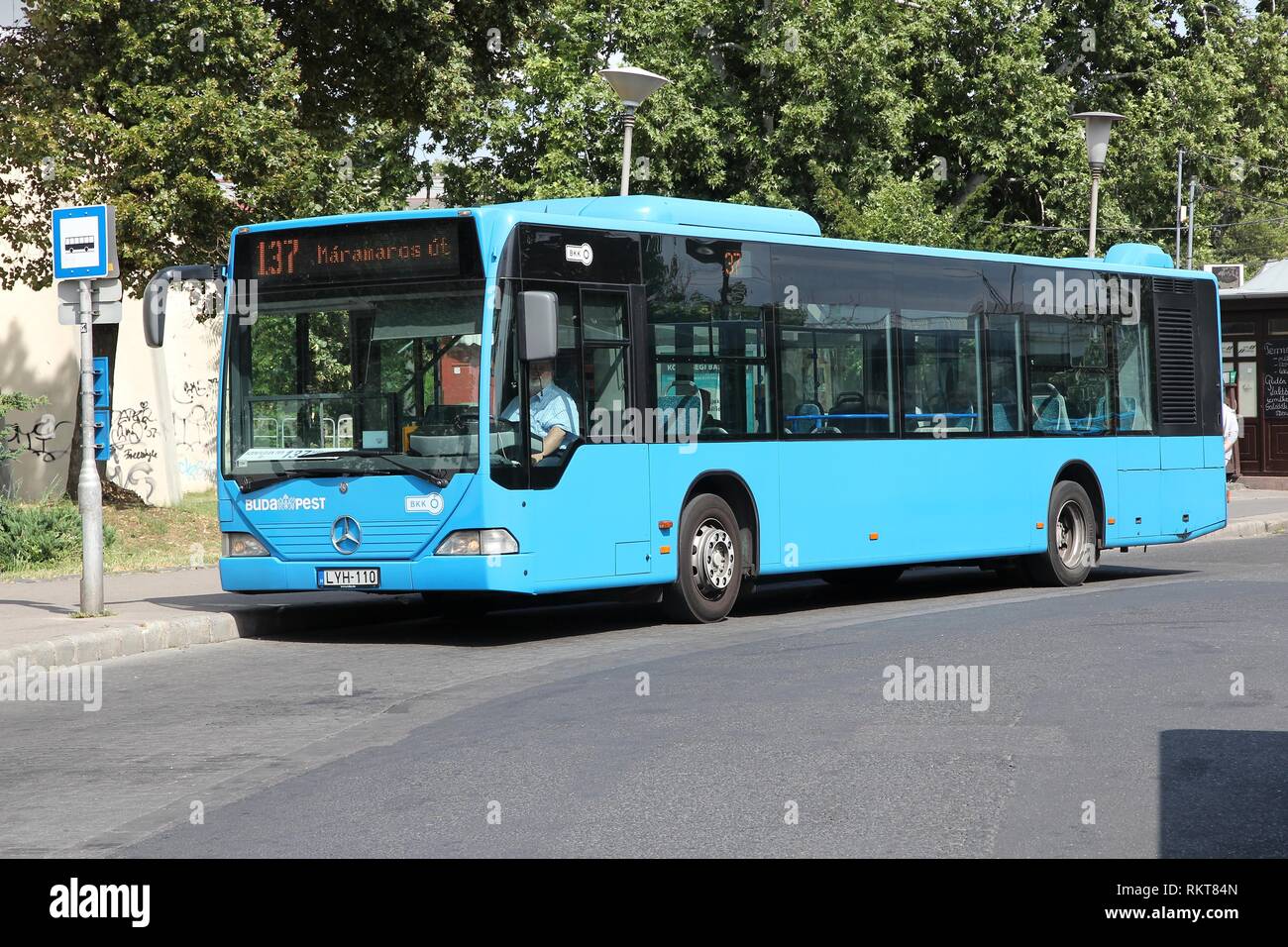 BUDAPEST, HUNGARY - JUNE 21, 2014: City bus in Budapest. It is part of ...