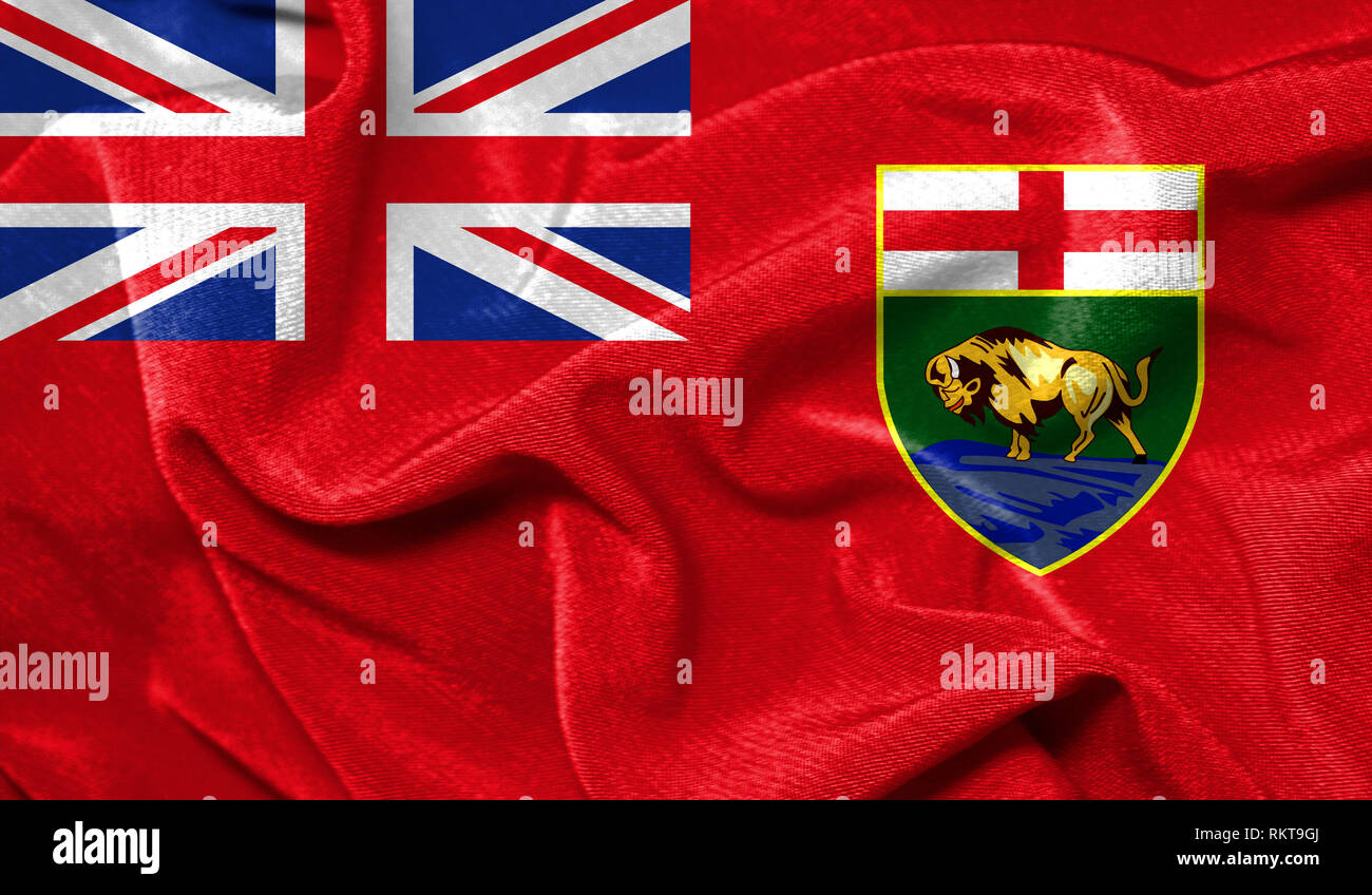 Realistic flag of Manitoba on the wavy surface of fabric Stock Photo ...