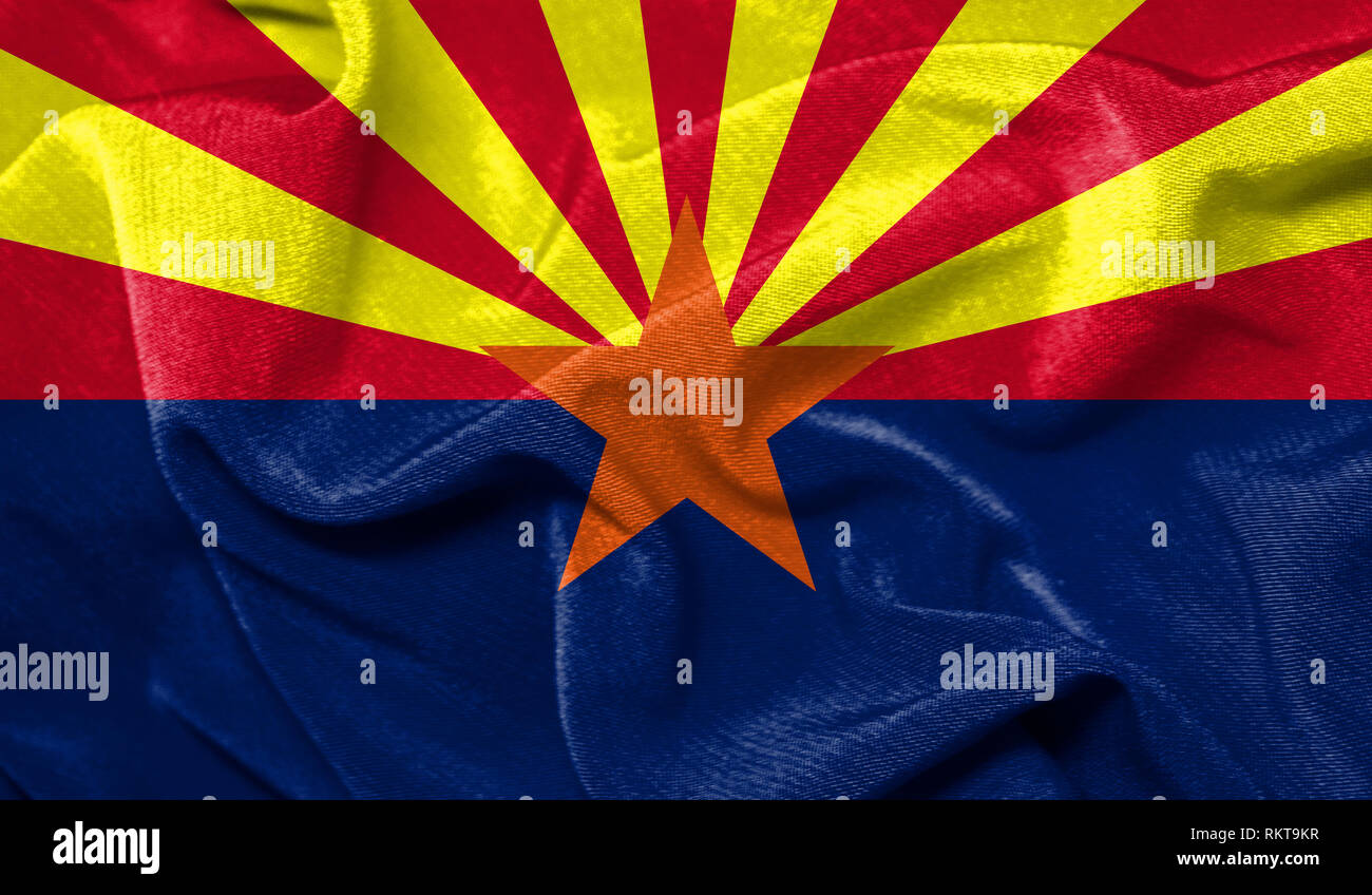 Realistic flag State of Arizona on the wavy surface of fabric Stock ...