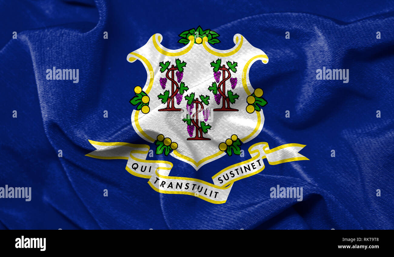 Realistic flag State of Connecticut on the wavy surface of fabric Stock ...
