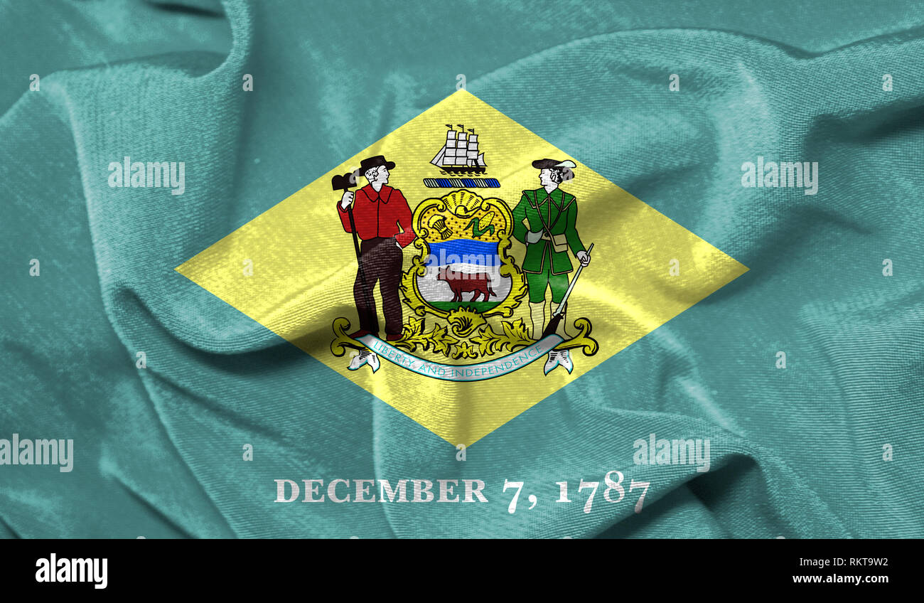 Realistic flag State of Delaware on the wavy surface of fabric Stock ...