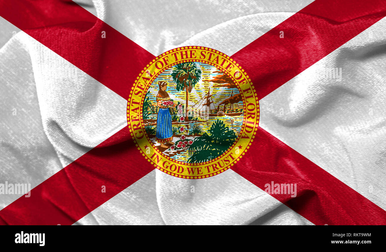 Realistic flag State of Florida on the wavy surface of fabric Stock ...