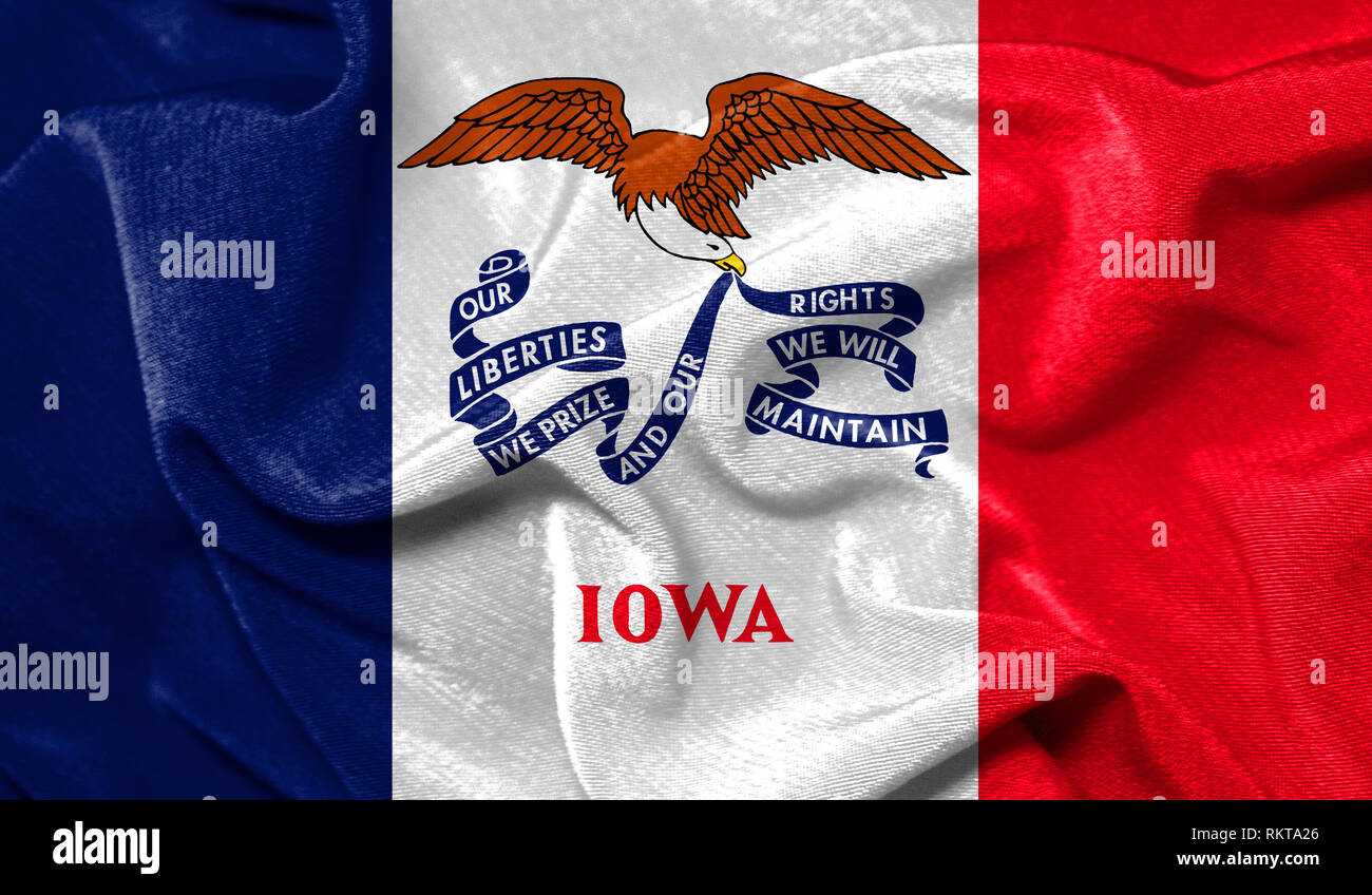 Realistic flag State of Iowa on the wavy surface of fabric Stock Photo ...