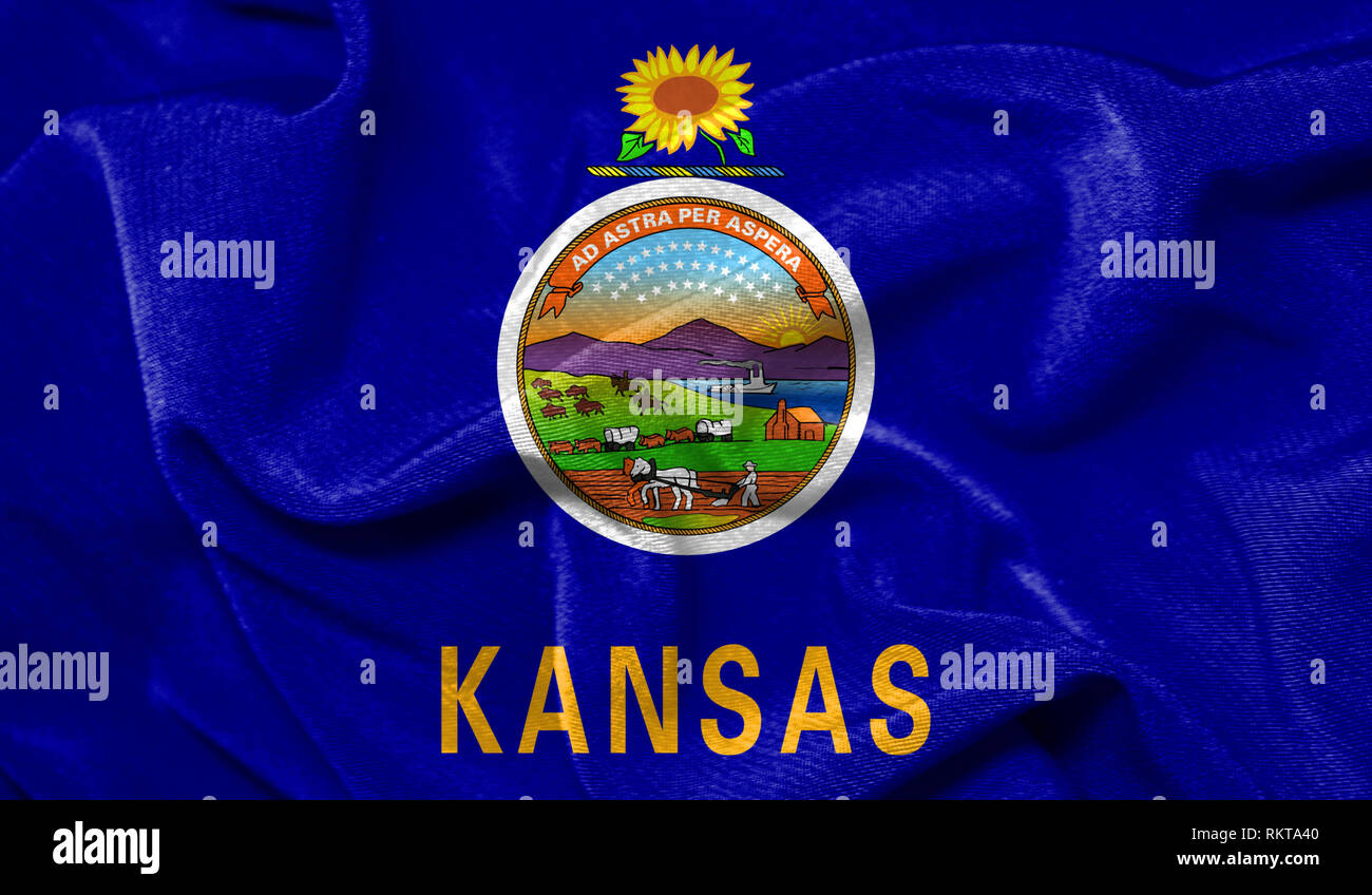Realistic flag State of Kansas on the wavy surface of fabric Stock ...