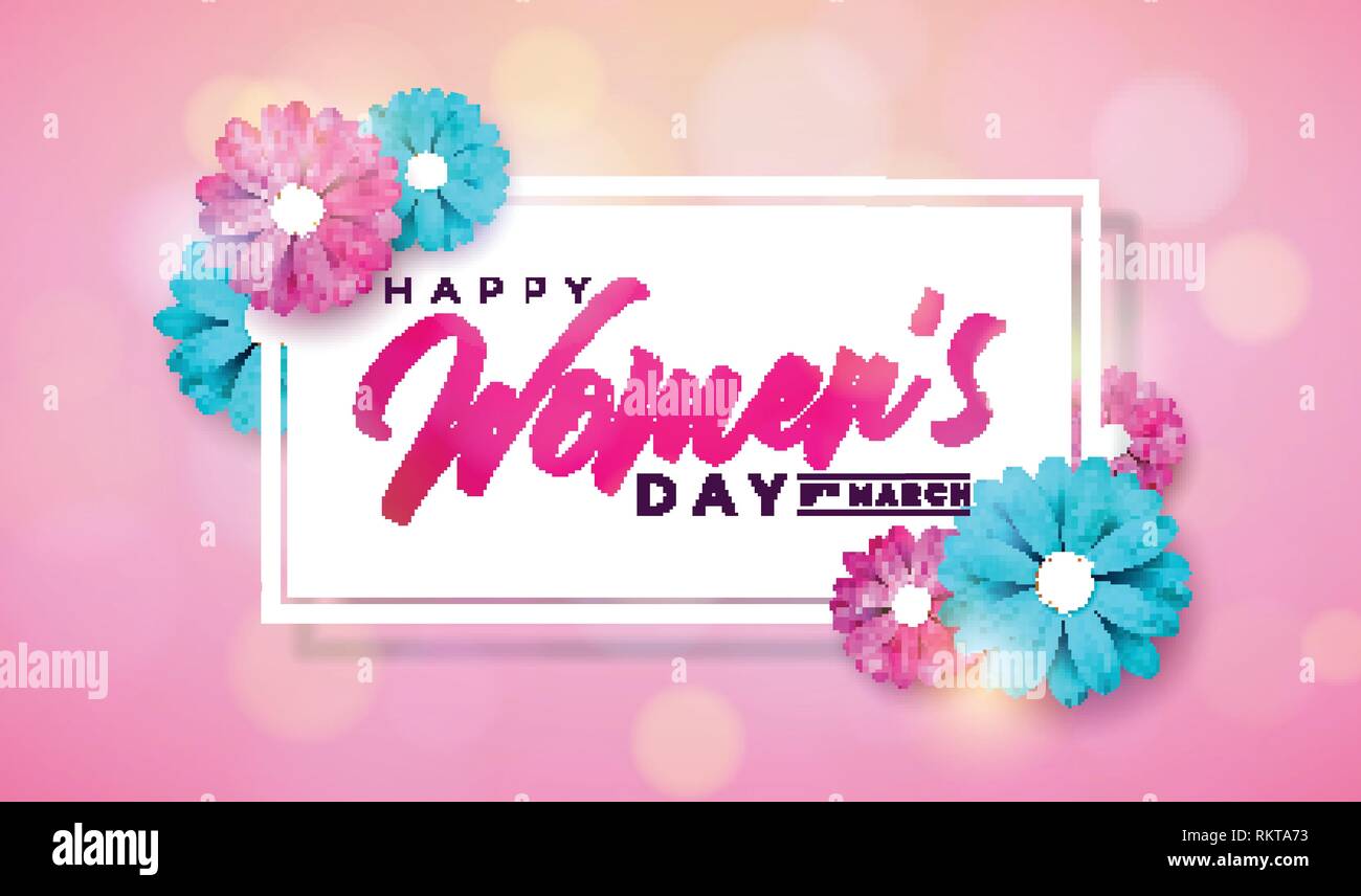 8 March. Happy Womens Day Floral Greeting card. International Holiday ...