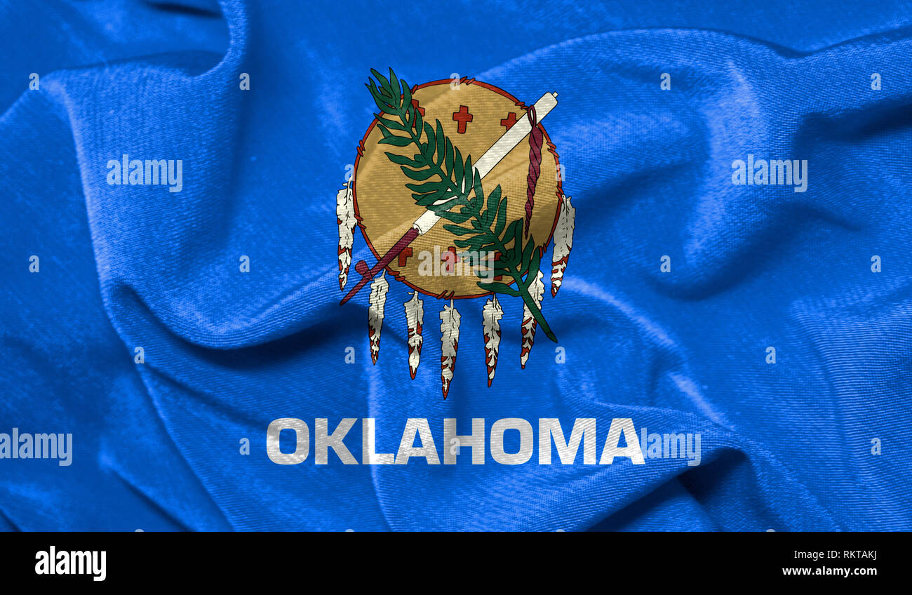 Realistic flag State of Oklahoma on the wavy surface of fabric Stock ...
