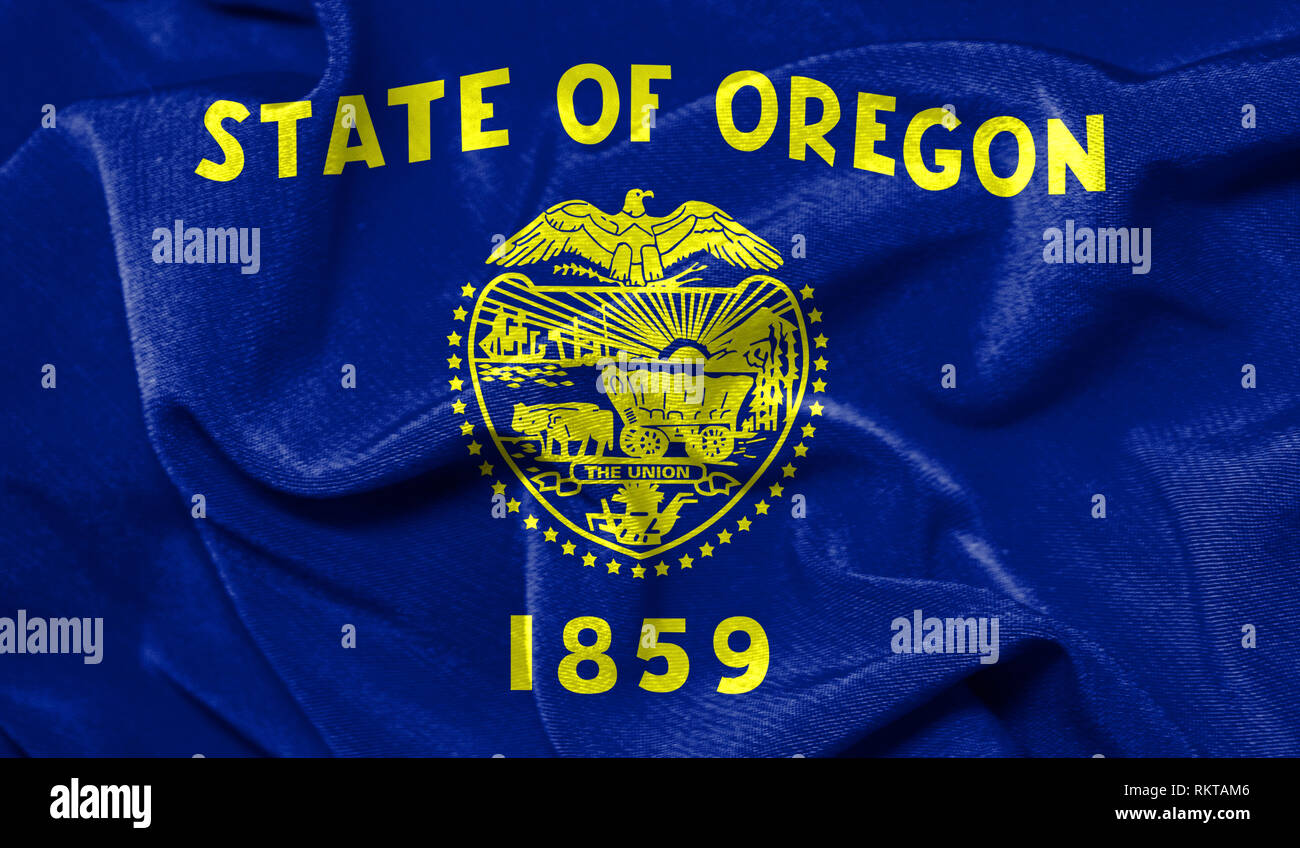Realistic flag State of Oregon on the wavy surface of fabric Stock ...