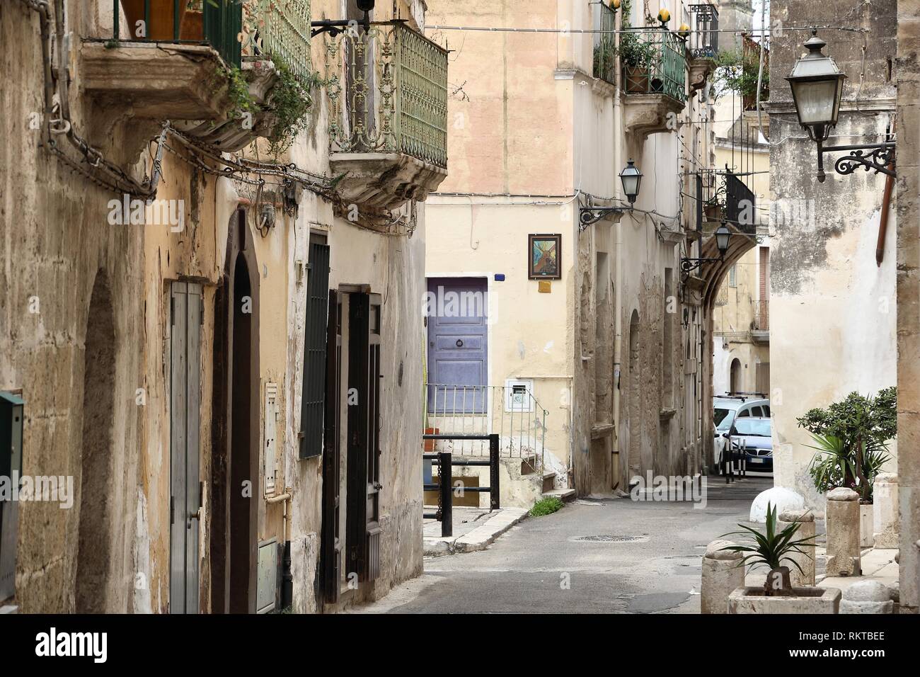 Grottaglie, Italy - typical narrow town street among Mediterranean ...
