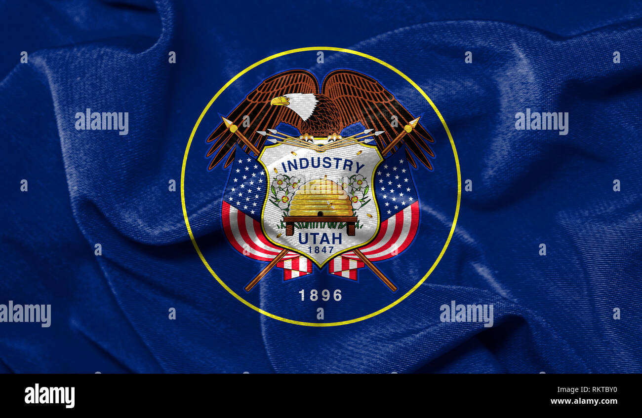 Realistic flag State of Utah on the wavy surface of fabric Stock Photo ...