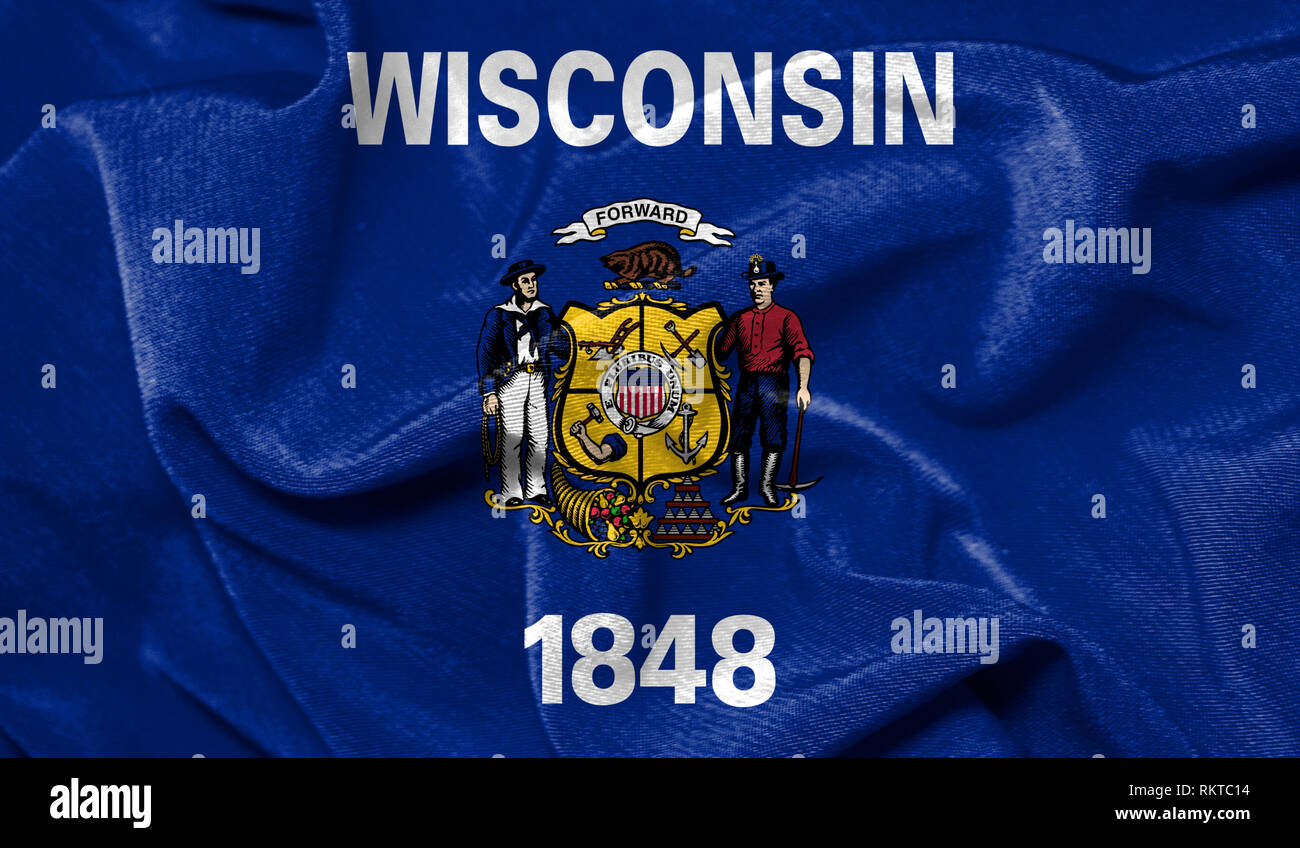 Realistic flag State of Wisconsin on the wavy surface of fabric Stock ...