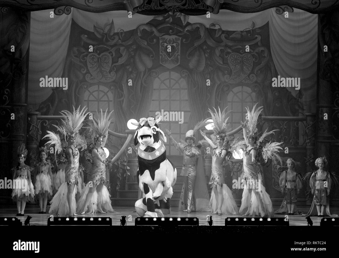 Bella, the Pantomime cow, during the finale of 'Jack & the Beanstalk ...