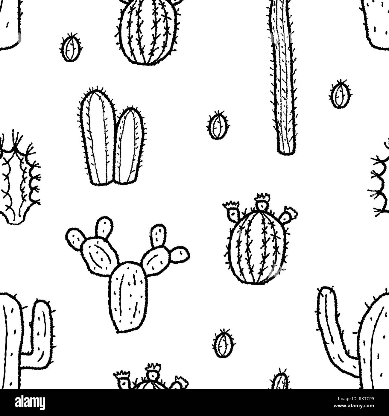 Cactus seamless pattern - doodle texture illustration vector Stock ...