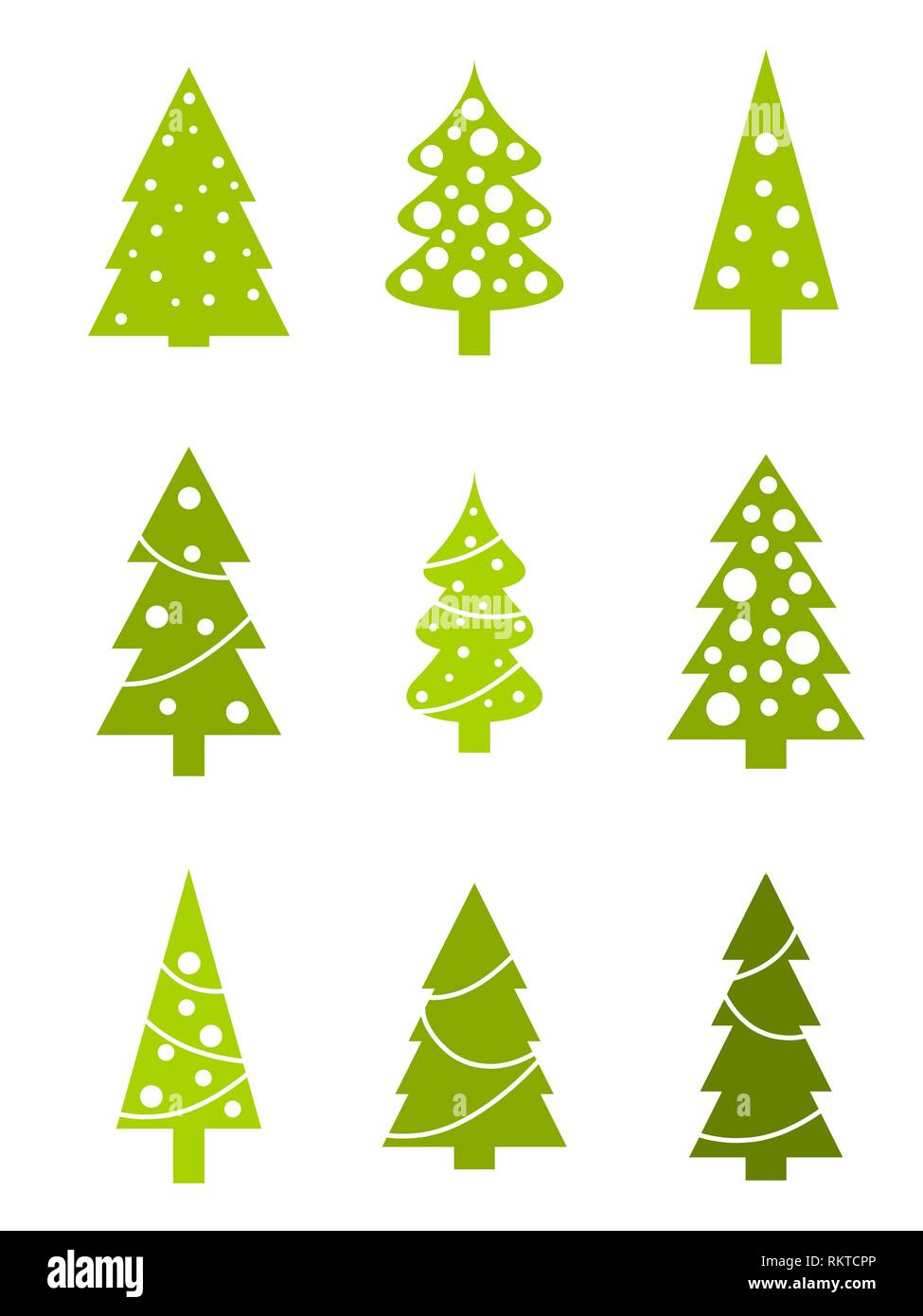 Christmas tree icon set. Green Christmas tree shapes vector Stock ...