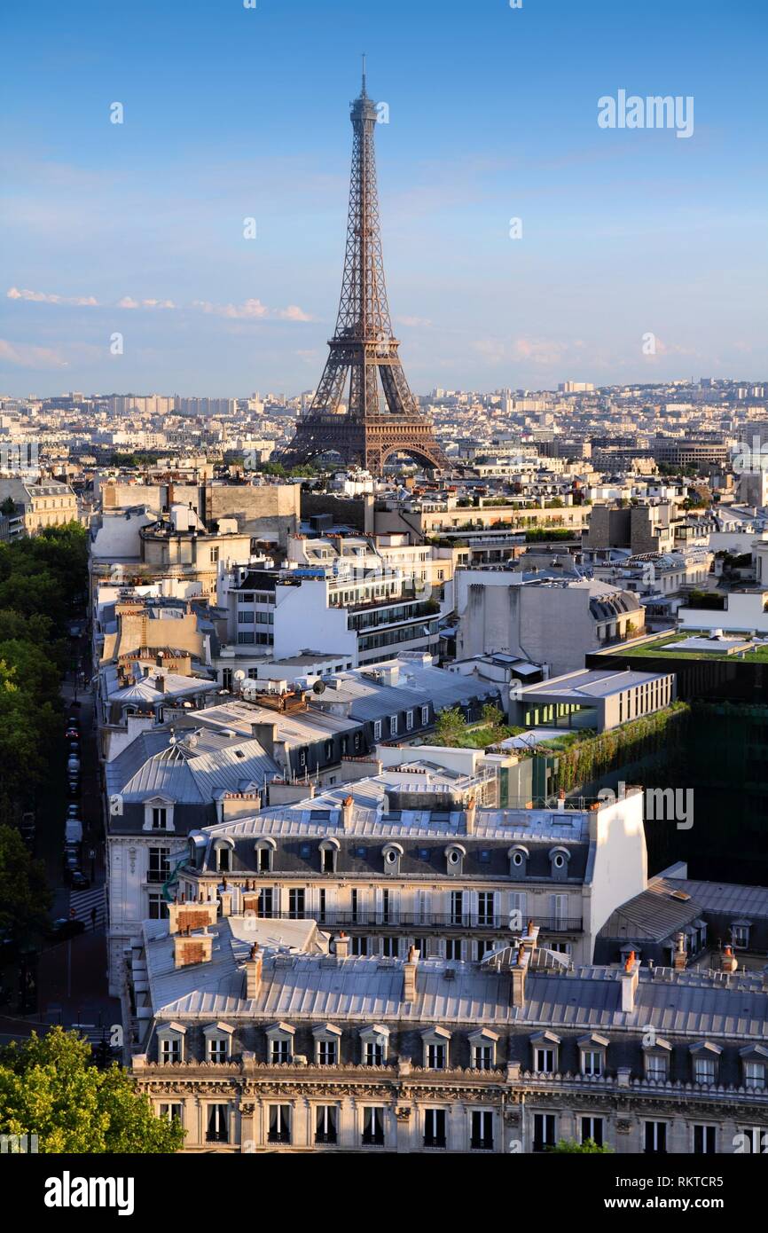 Paris, France - cityscape with Eiffel Tower in the light of sunset ...