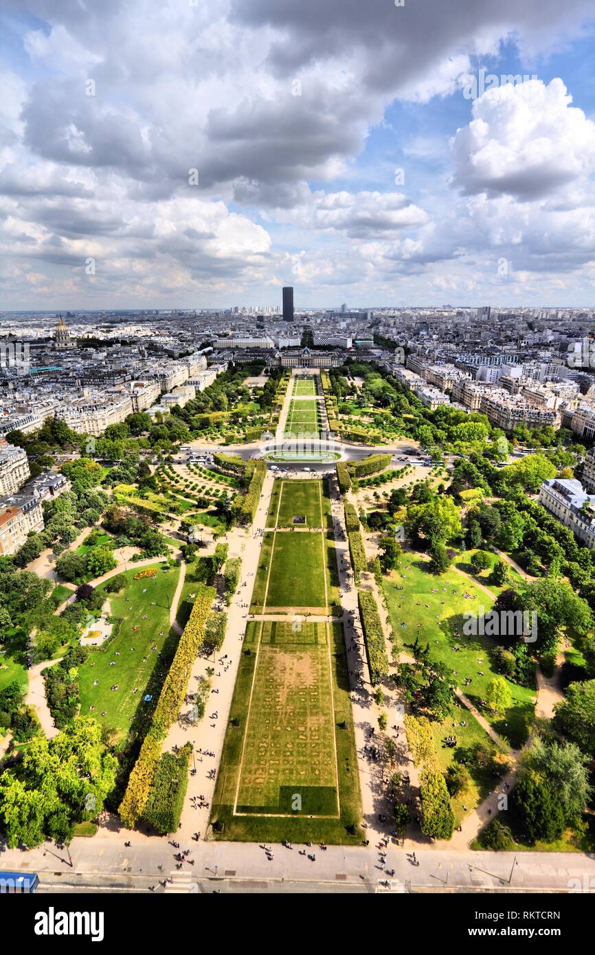 Paris, France - cityscape with Field of Mars gardens and Montparnasse ...