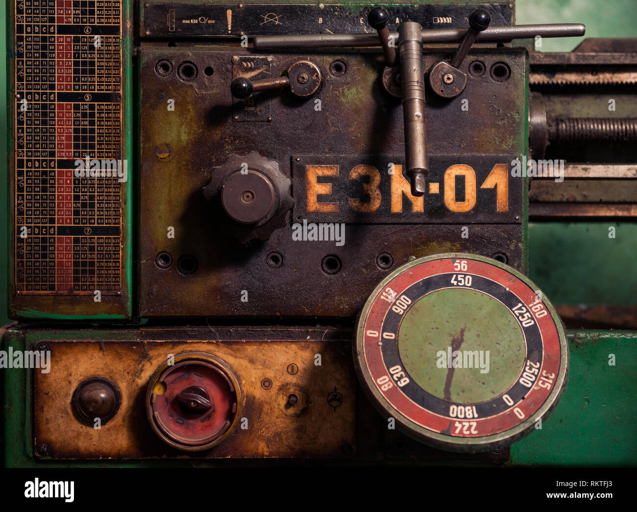control panel of vintage metal processing machine Stock Photo - Alamy