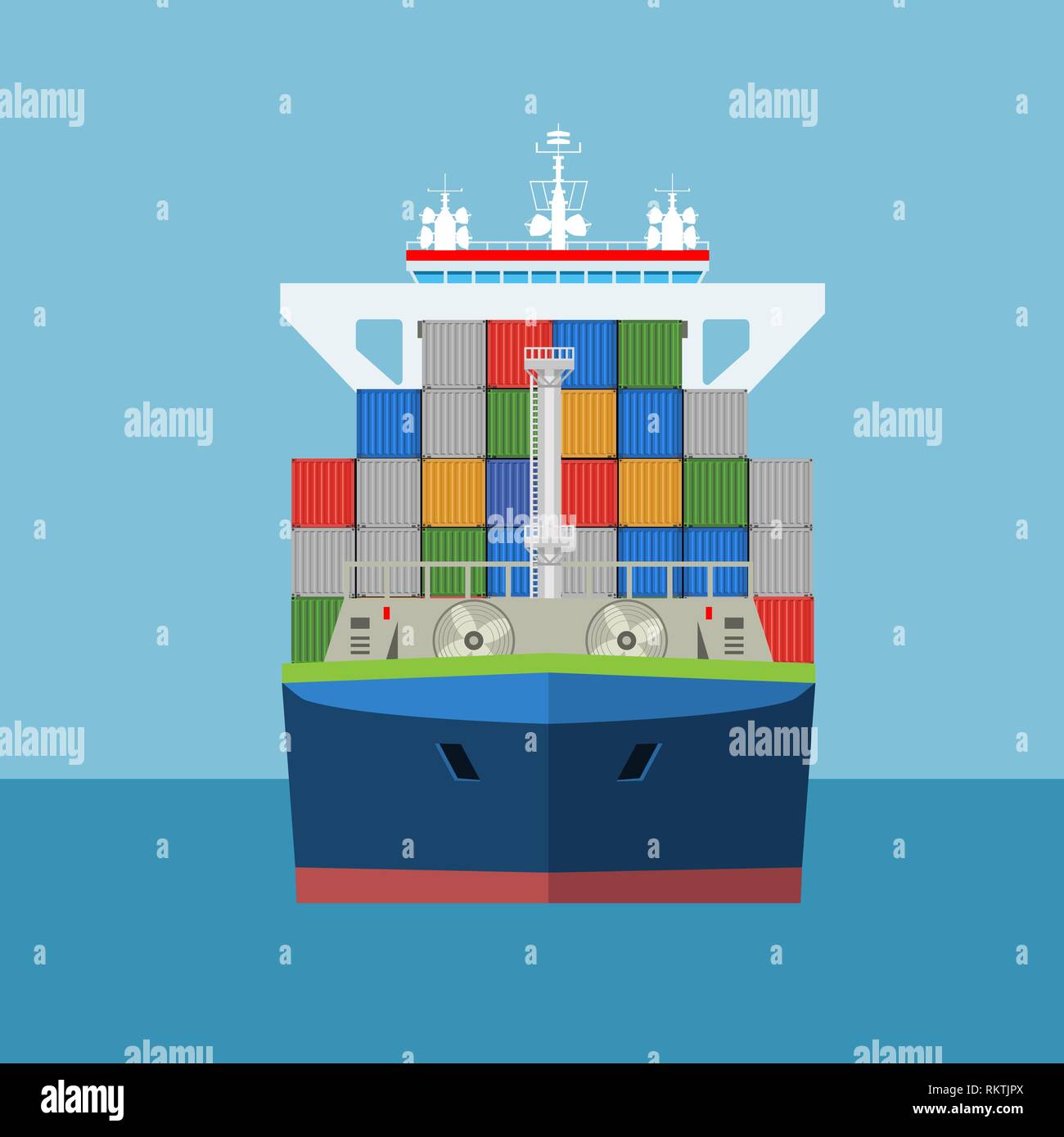 Empty Cargo Container ship with front view. Freight Transportation ...