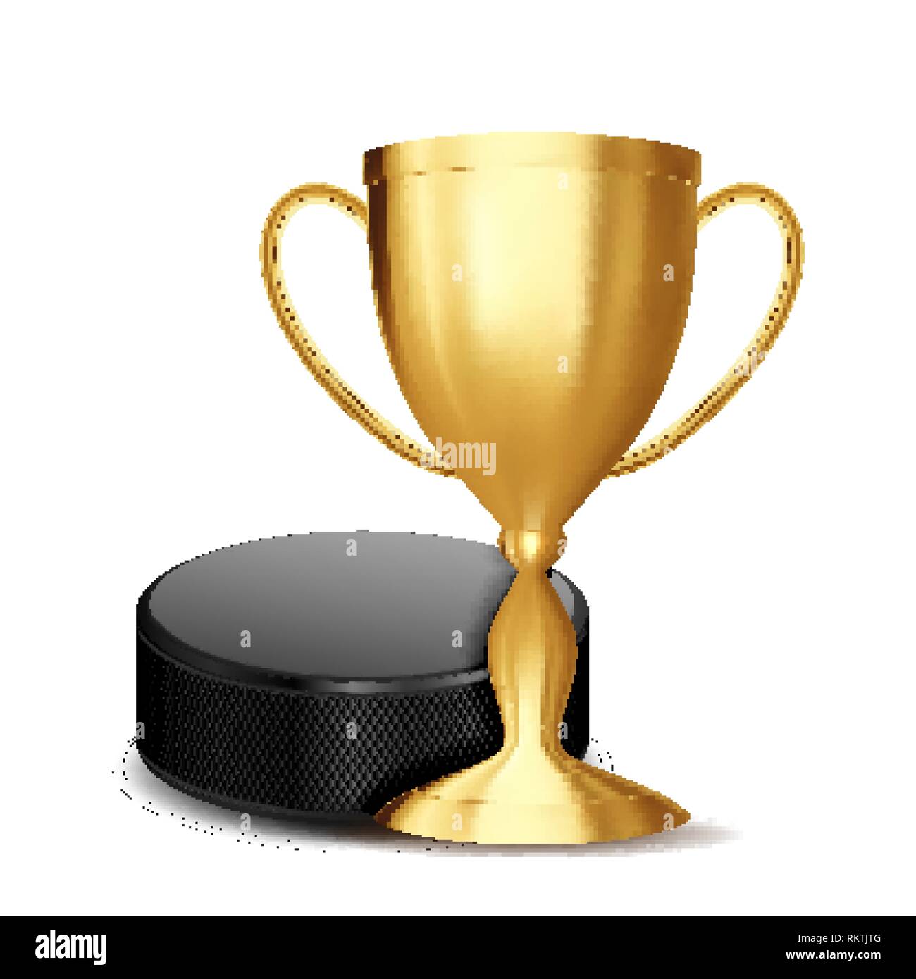 Ice Hockey Award Vector. Ice Hockey Puck, Golden Cup. For Sport ...