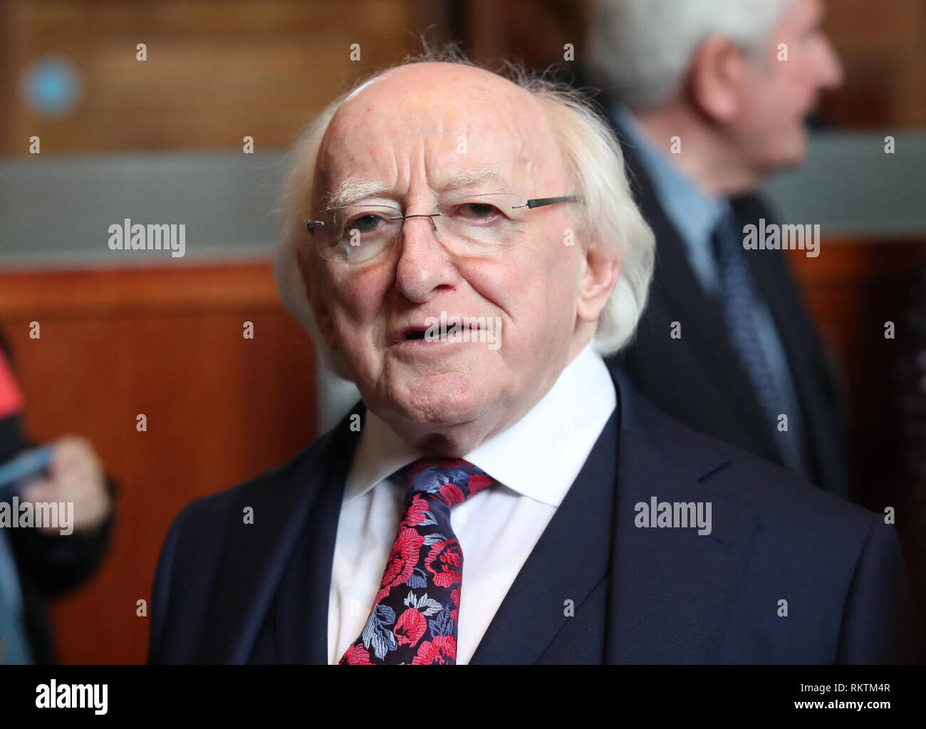 Irish President Michael D Higgins talks to guests during a reception at ...