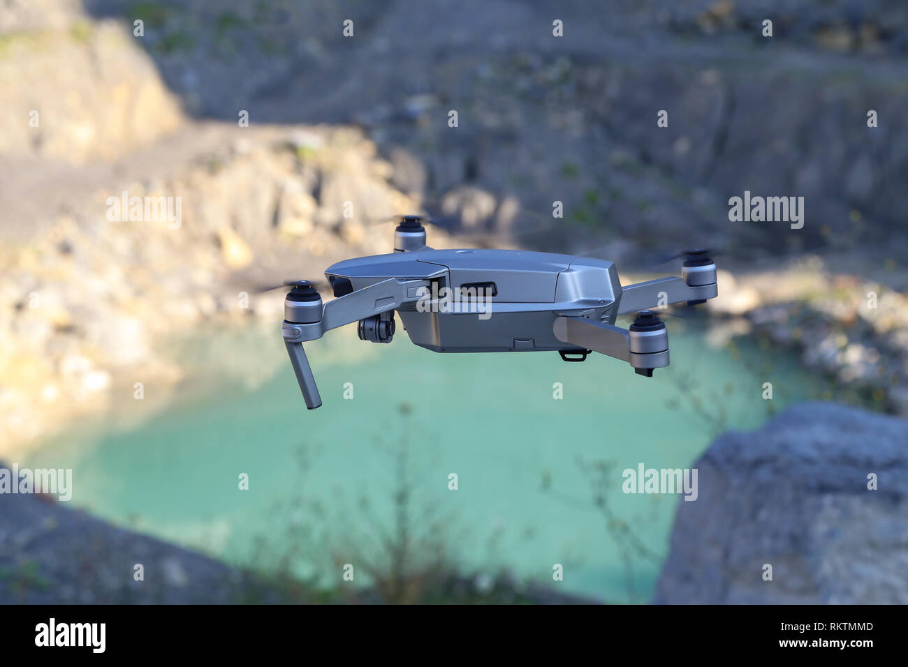 Drone. The drone flies. Dron take off Stock Photo - Alamy