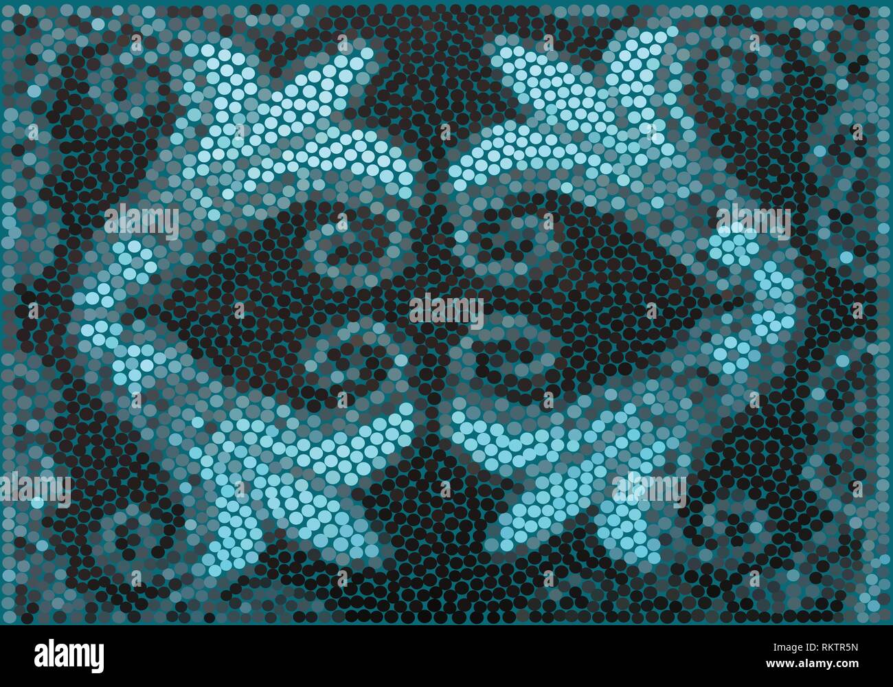 Abstract turquoise blue flowers on a black background, vector dot ...